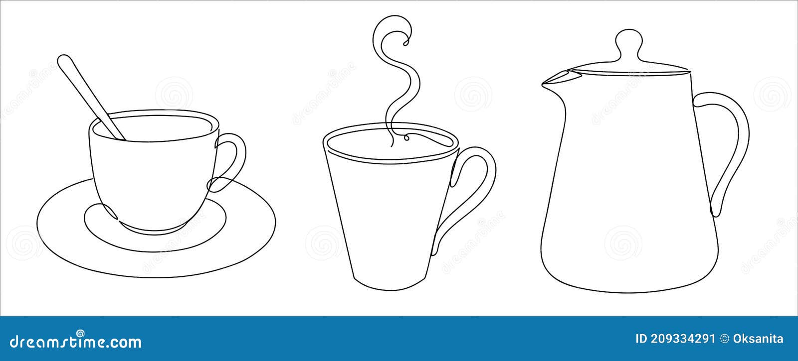 Set of Mugs in a Hand Drawn Linear Style. Stock Vector - Illustration ...