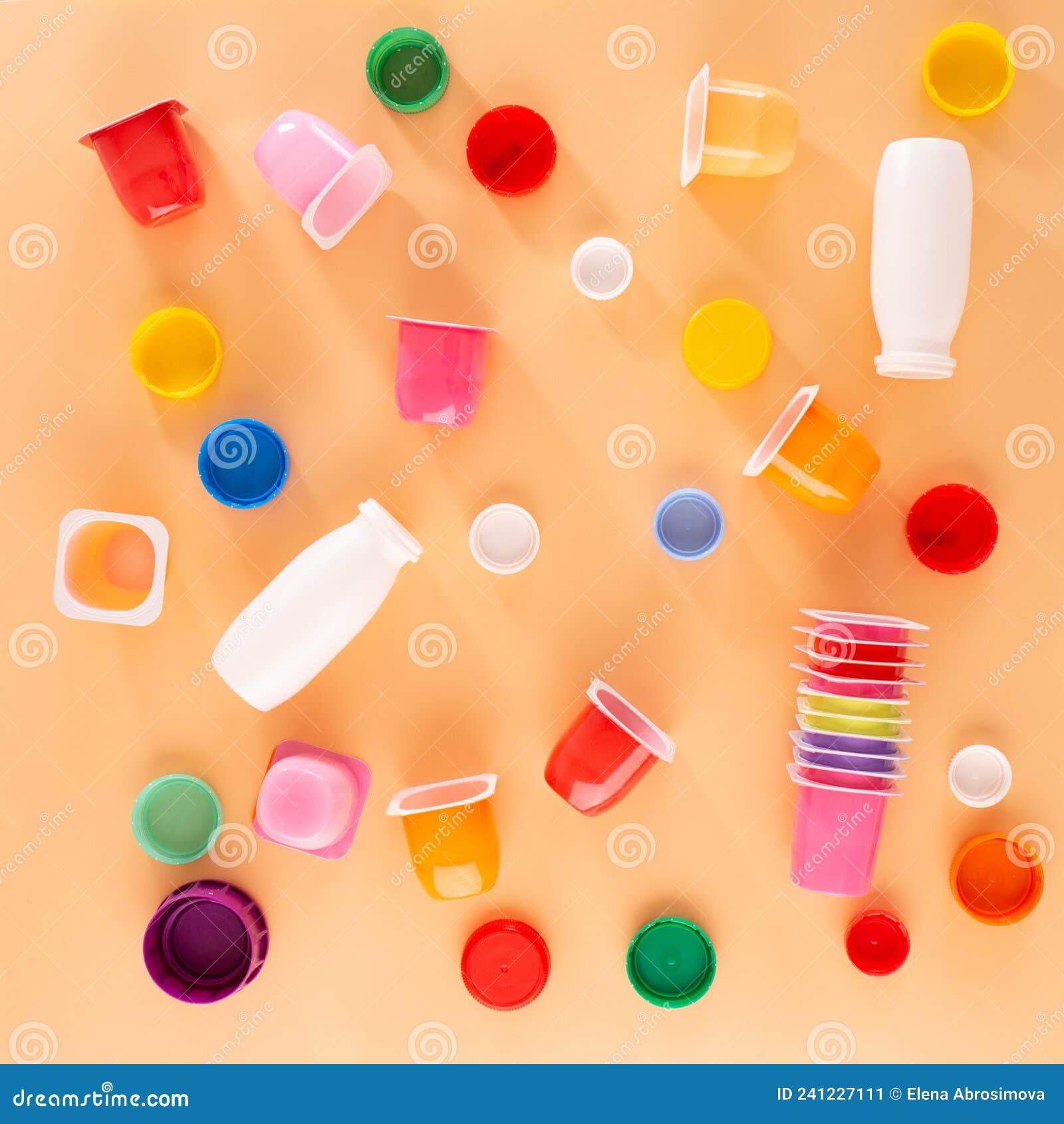 A Set of Multi-color Packaging Yogurt Jars, Empty Plastic Cups, Top ...