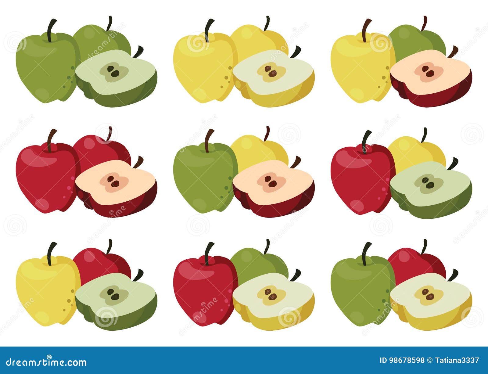 Set of Multi-colored Apples Stock Vector - Illustration of food, seed ...