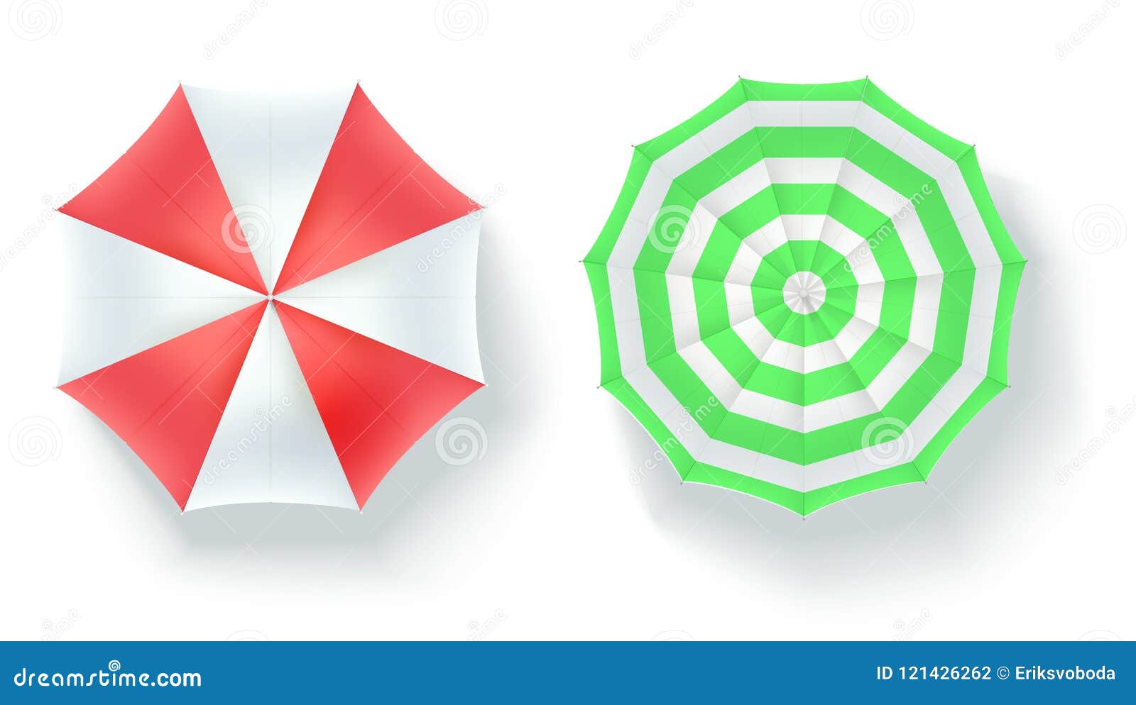 Set of Multi Colored Beach Umbrellas, Top View. Icons of Open Parasols ...