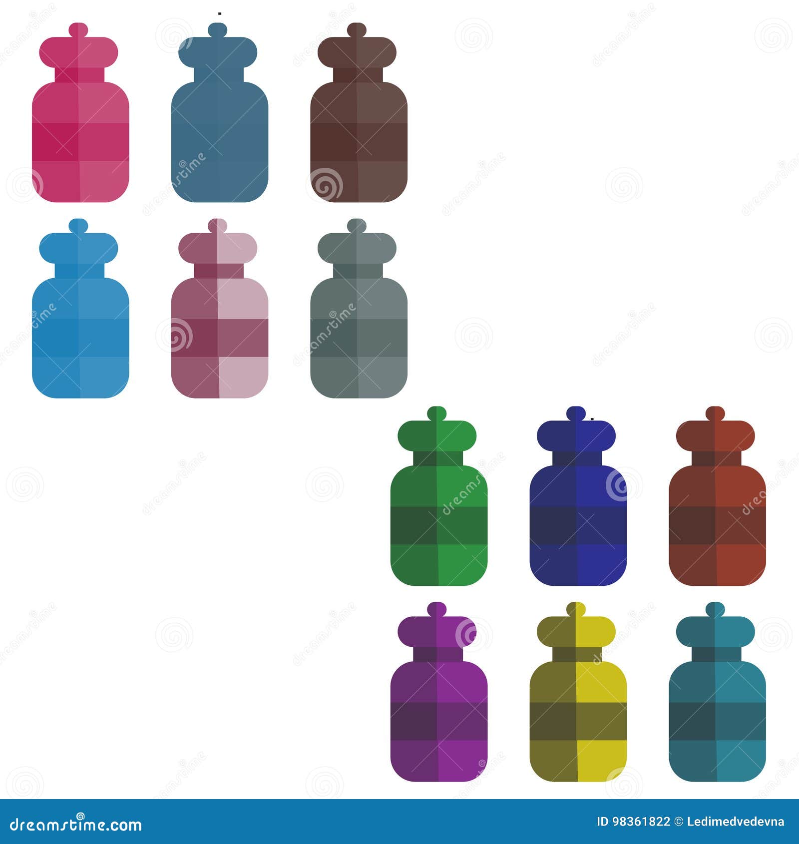 Set of Multi-colored Bottles in the Style of Flat. Vector Illustration ...