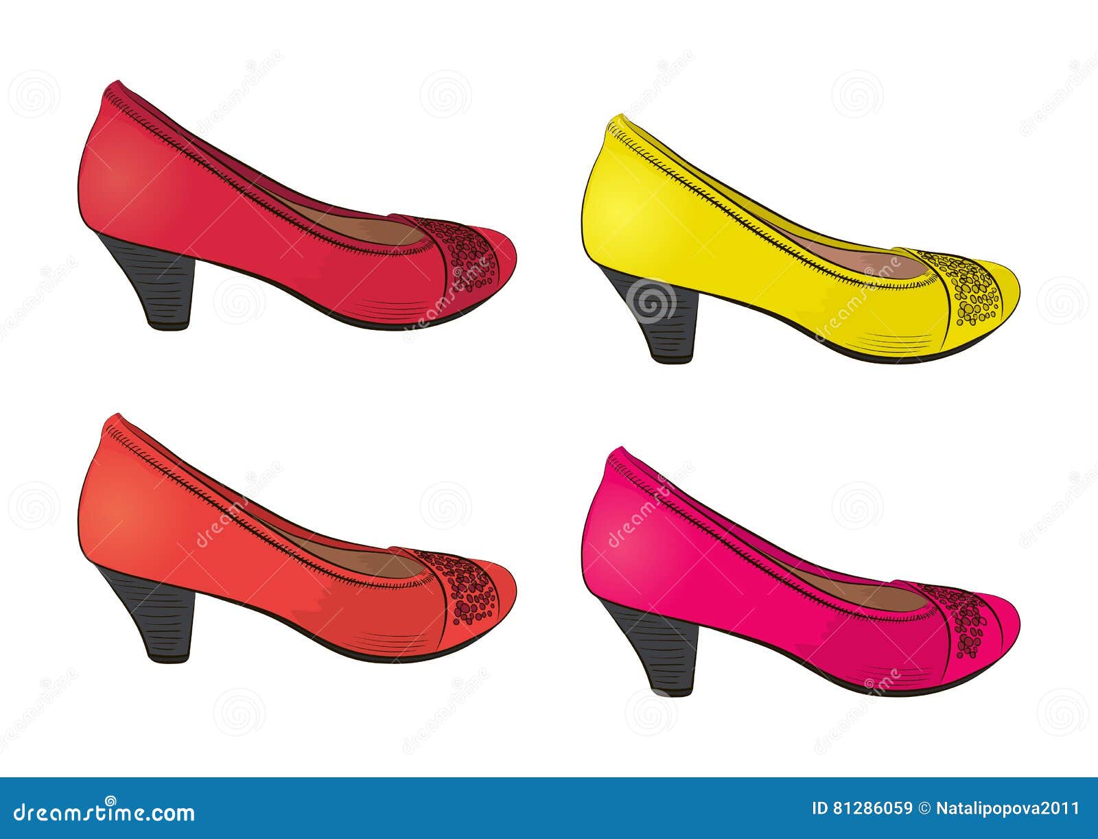 Set of Multi-colored Bright Shoes. Vector Stock Vector - Illustration ...