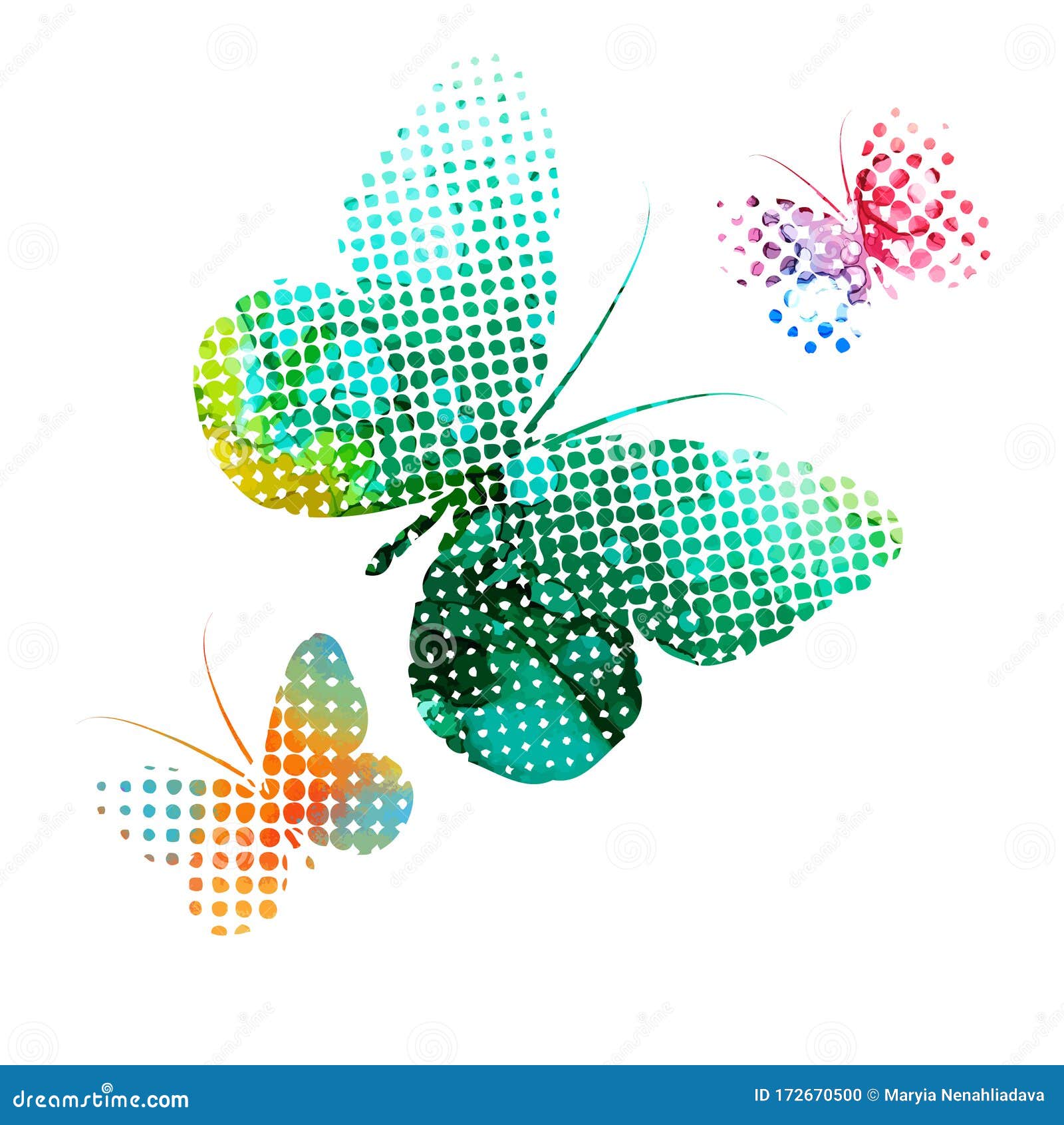 Set of Multi-colored Butterflies from Dots. Vector Illustration Stock ...
