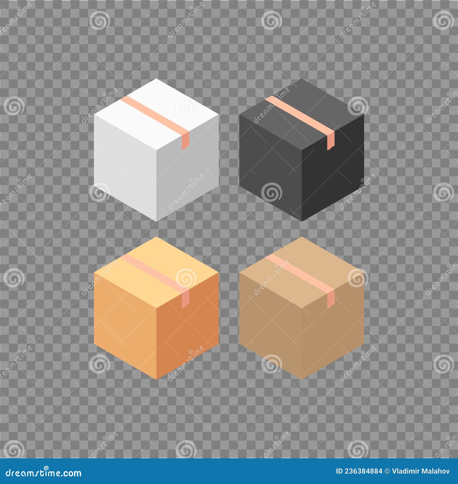 Set of Multi-colored Cardboard Boxes. Stock Vector - Illustration of ...