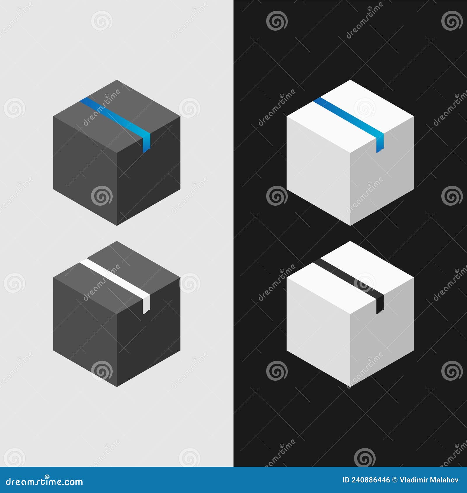 Set of Multi-colored Cardboard Boxes. Stock Vector - Illustration of ...