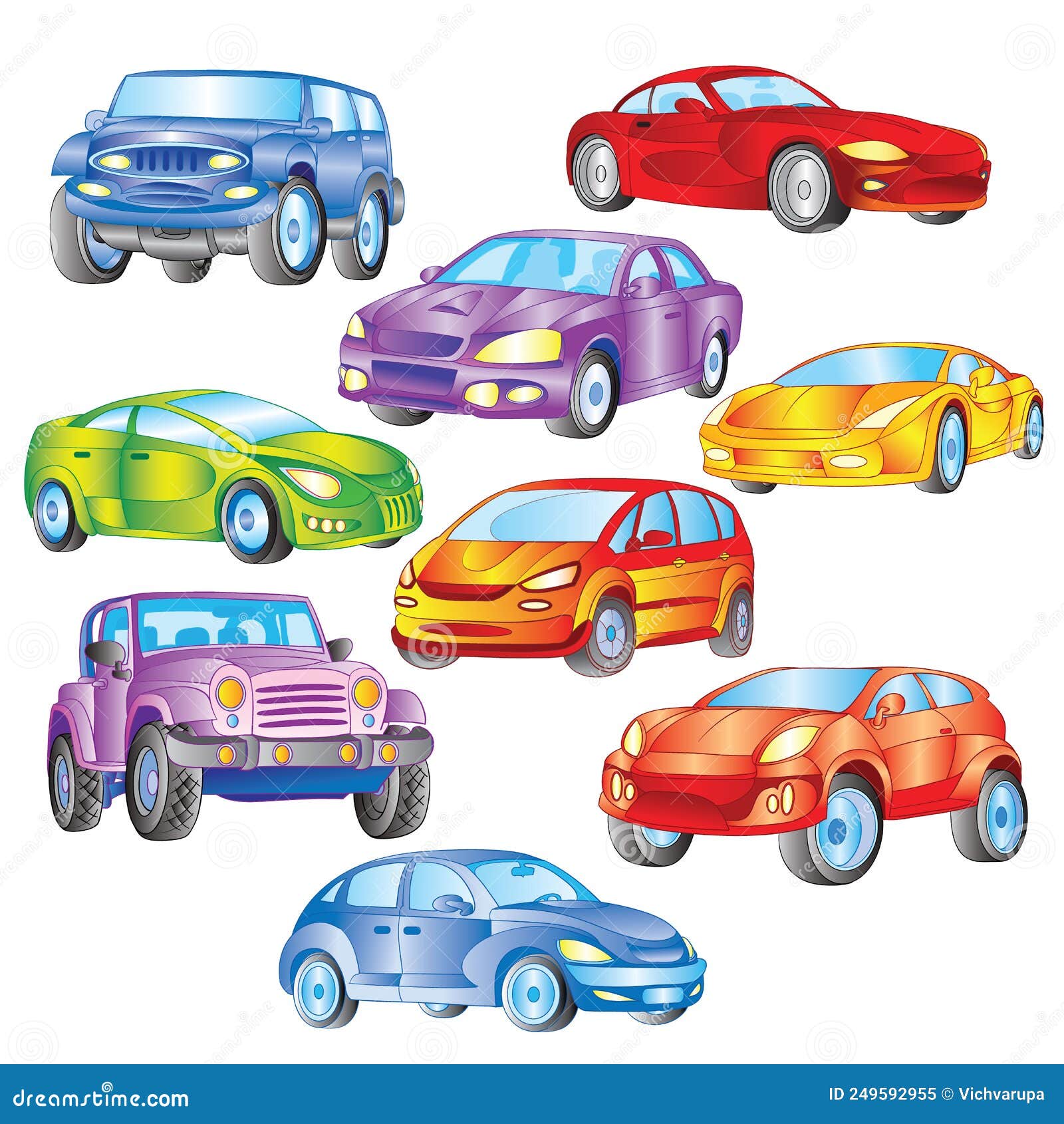 Set of Multi-colored Cars of Different Configuration, Isolated Object ...