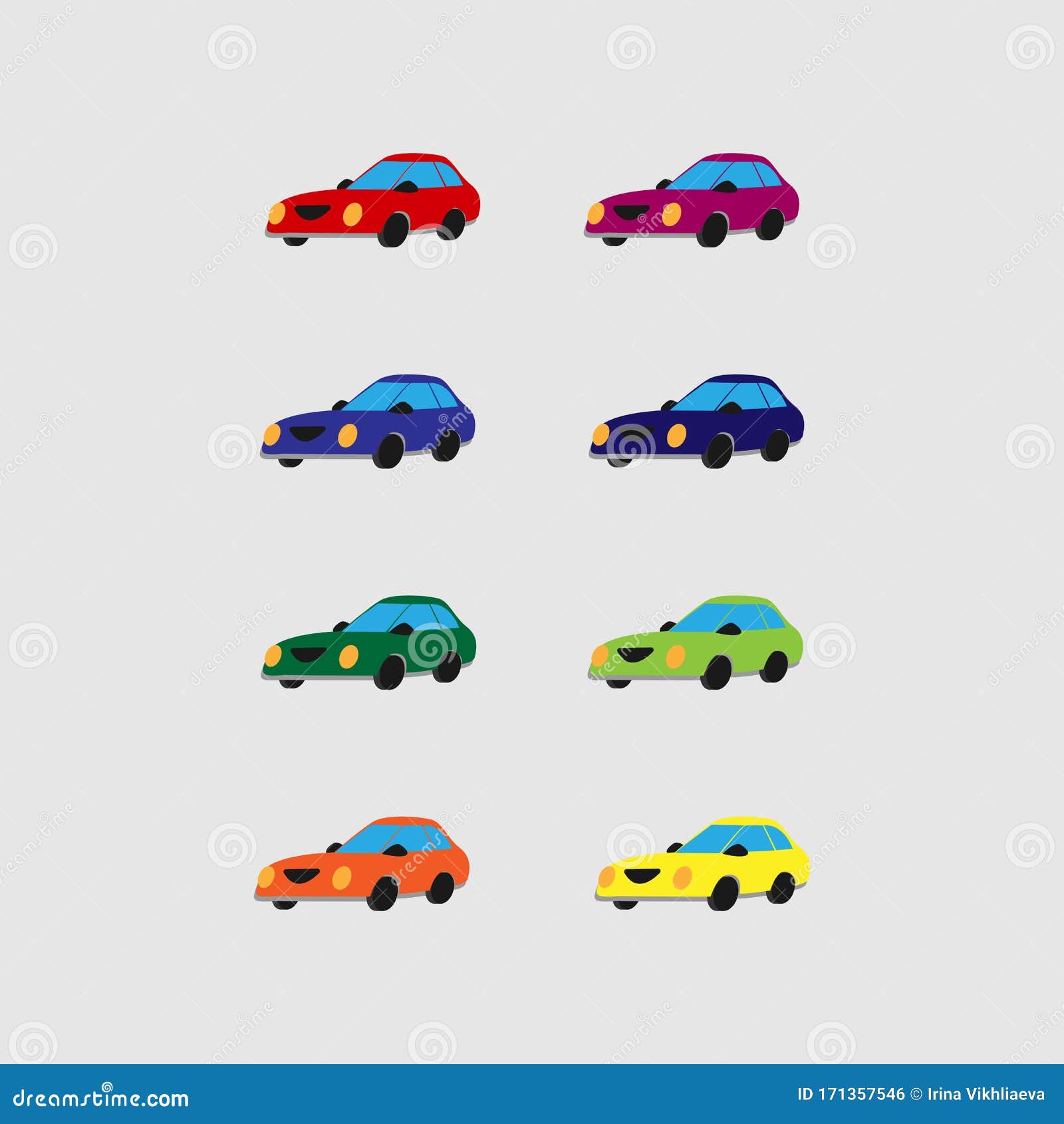 Set of Multi-colored Cartoon Cars. Vector Stock Illustration ...