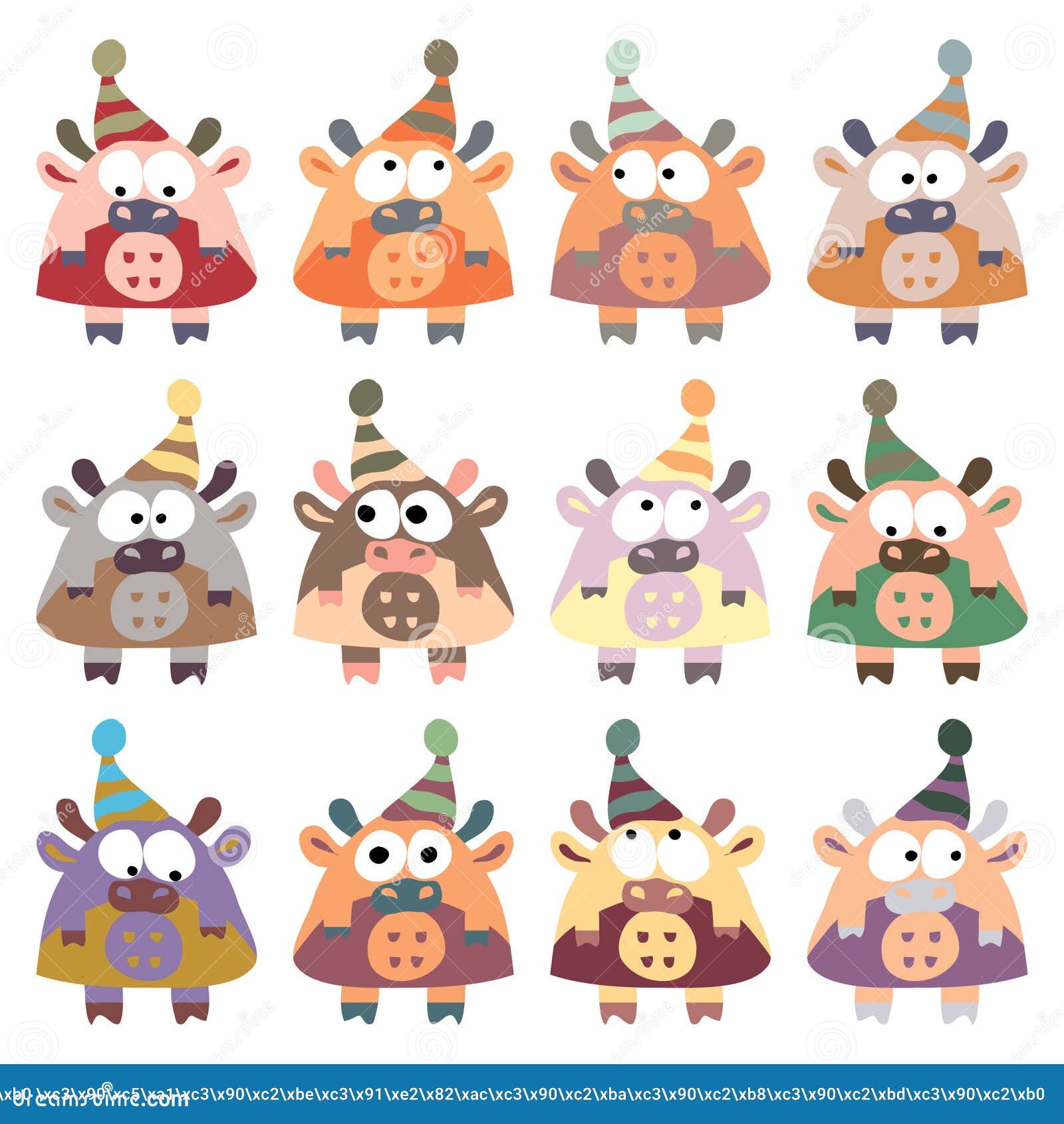 A Set of Multi-colored Cows in Retro Style. Stock Vector - Illustration ...