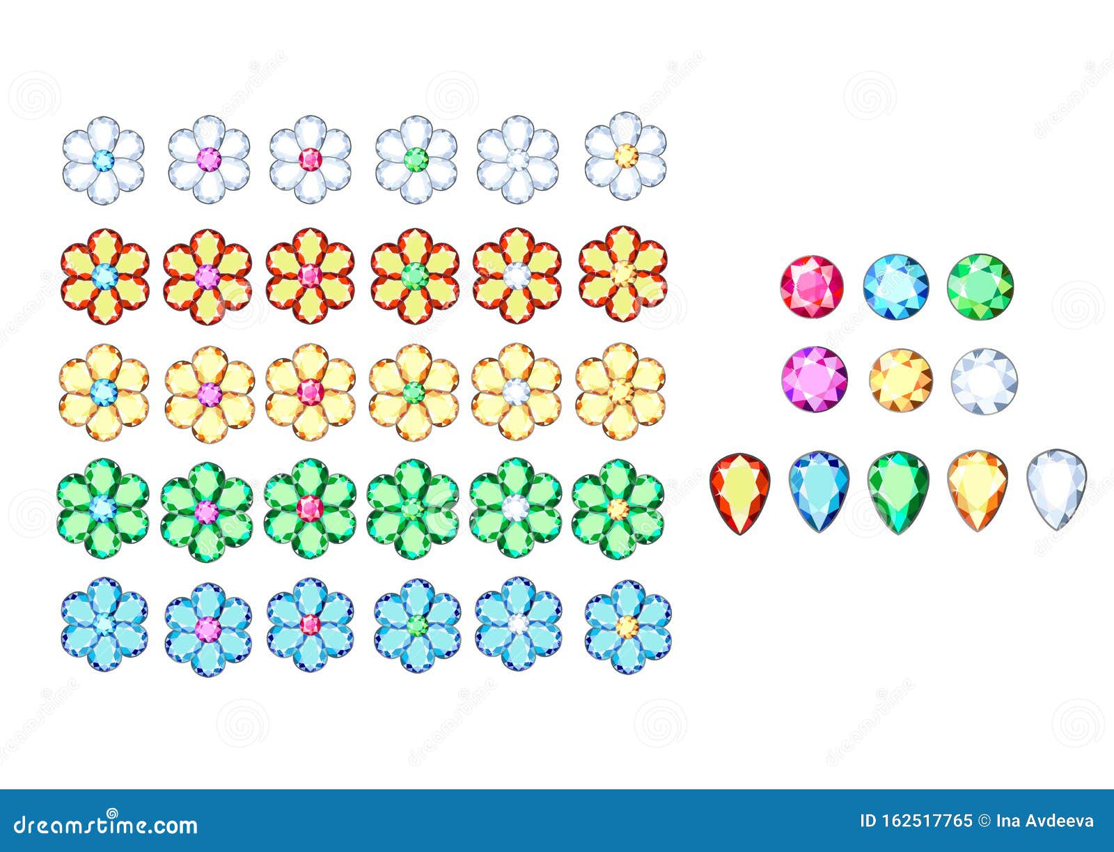 Set of Multi-colored Diamonds of Different Facets on a White Background ...