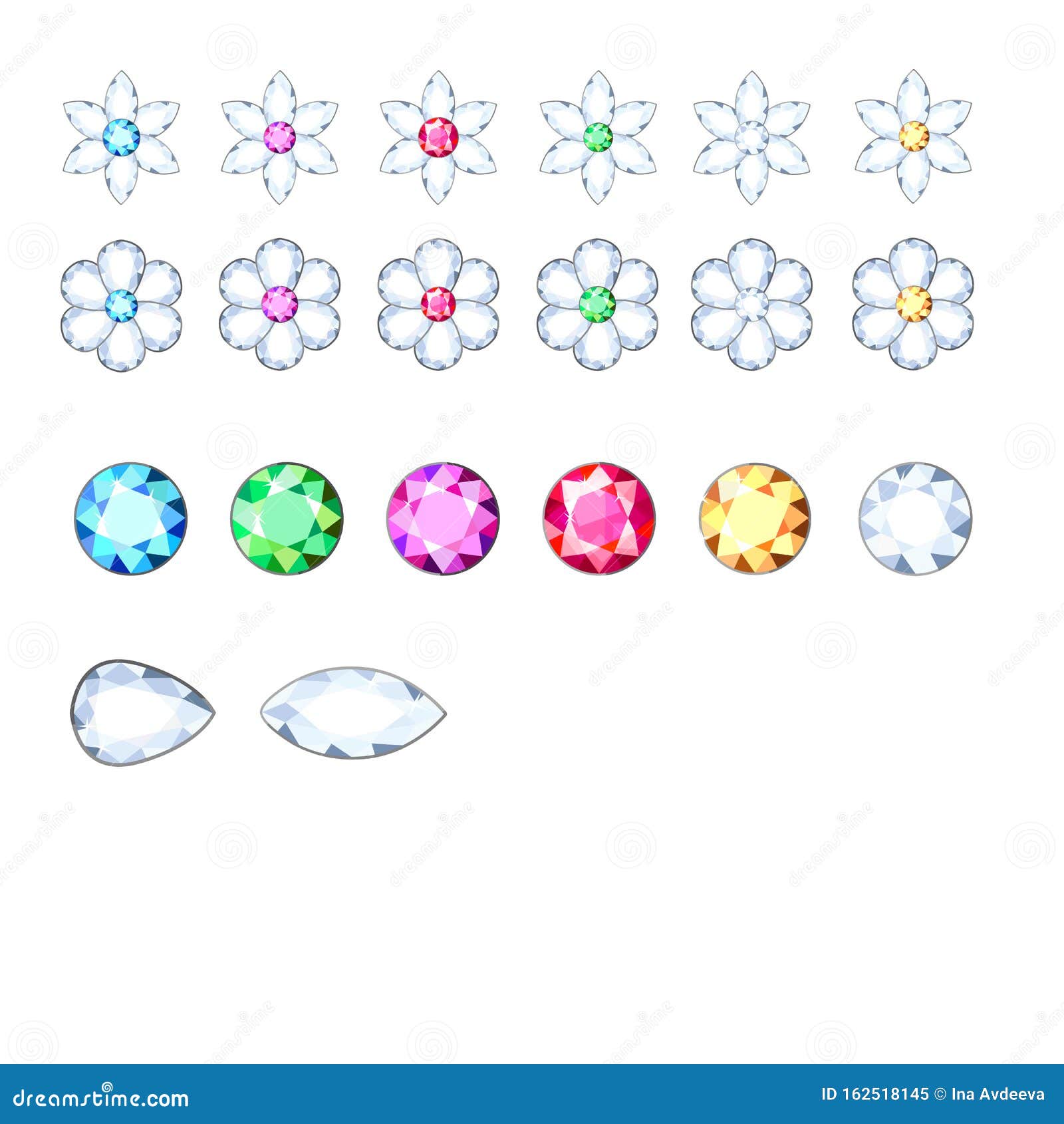 Set of Multi-colored Diamonds of Different Facets on a White Background ...