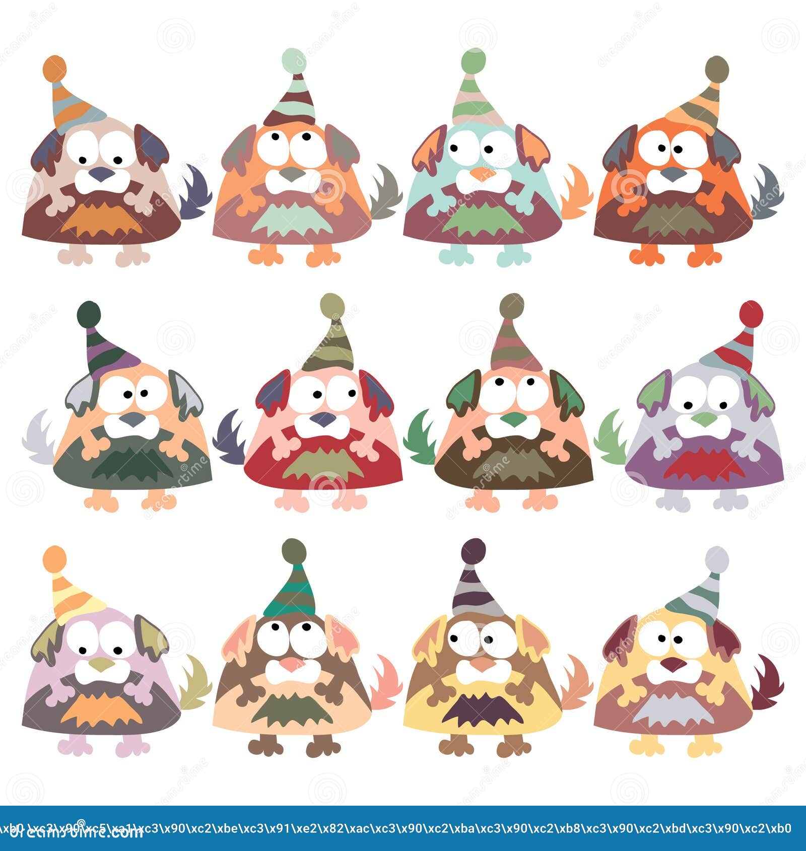 A Set of Multi-colored Dogs in Retro Style. Stock Vector - Illustration ...