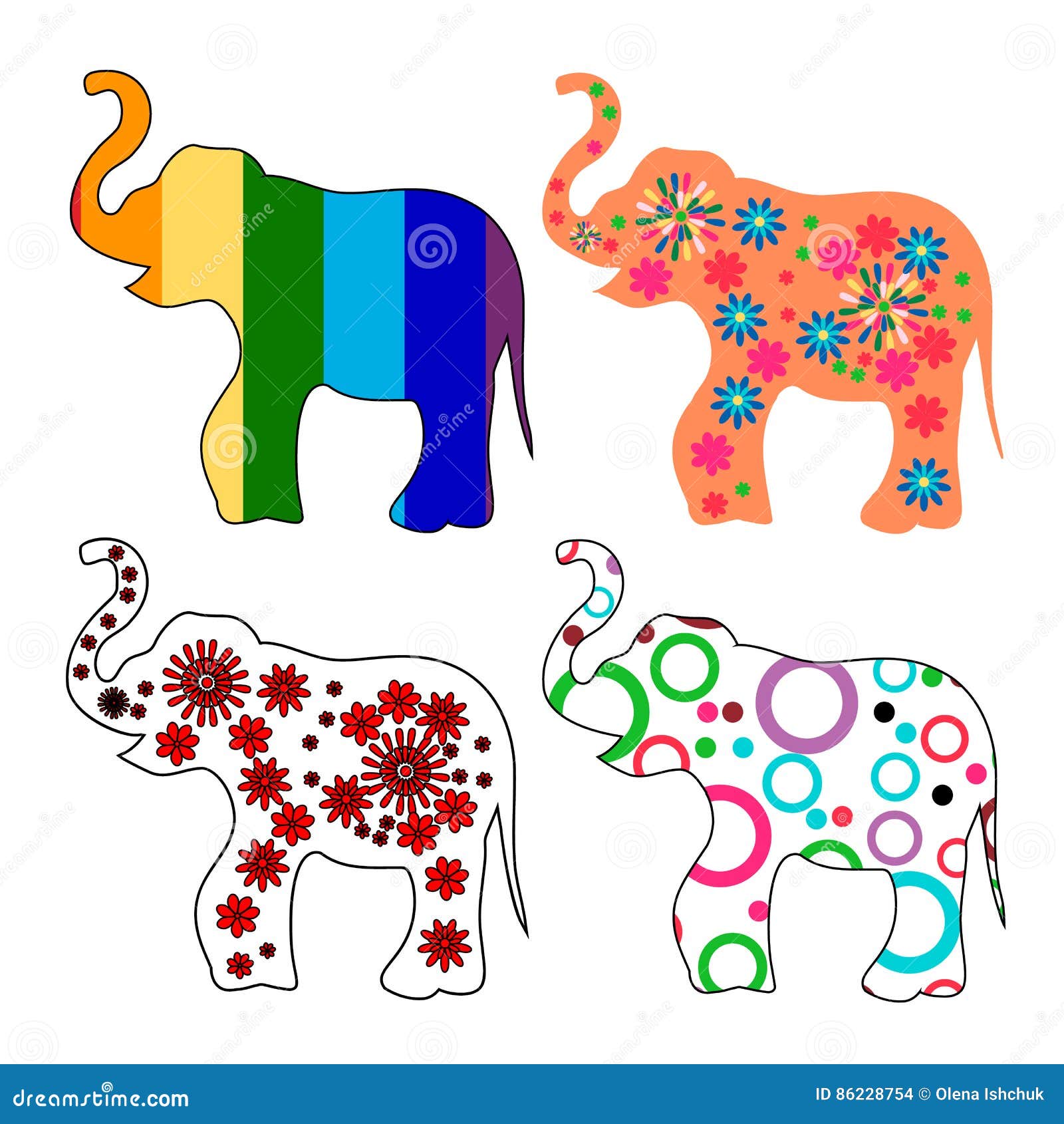 Set of 4 Multi-colored Elephants Stock Vector - Illustration of kids ...