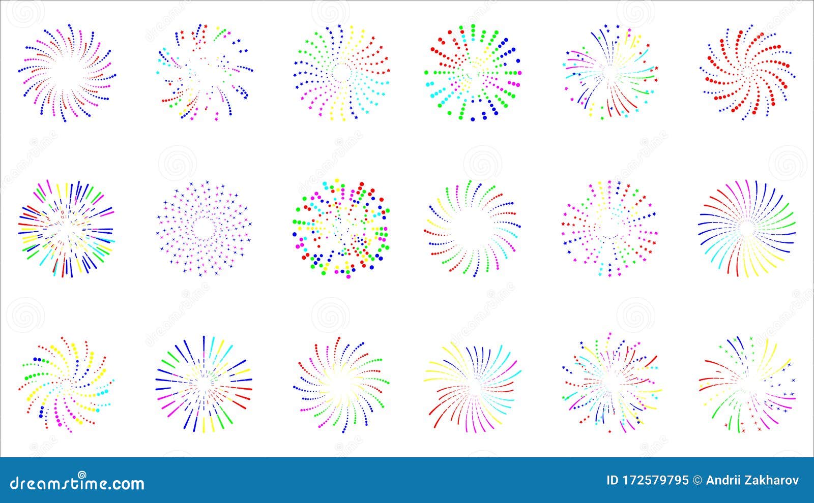 Set of Multi-colored Fireworks and Festive Explosions Created in ...