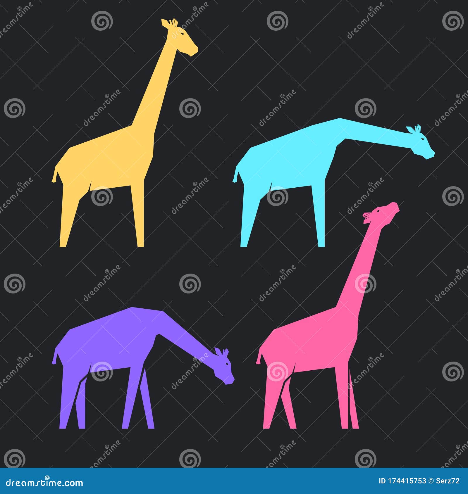 Set of Multi-colored Giraffes Stock Vector - Illustration of animal ...