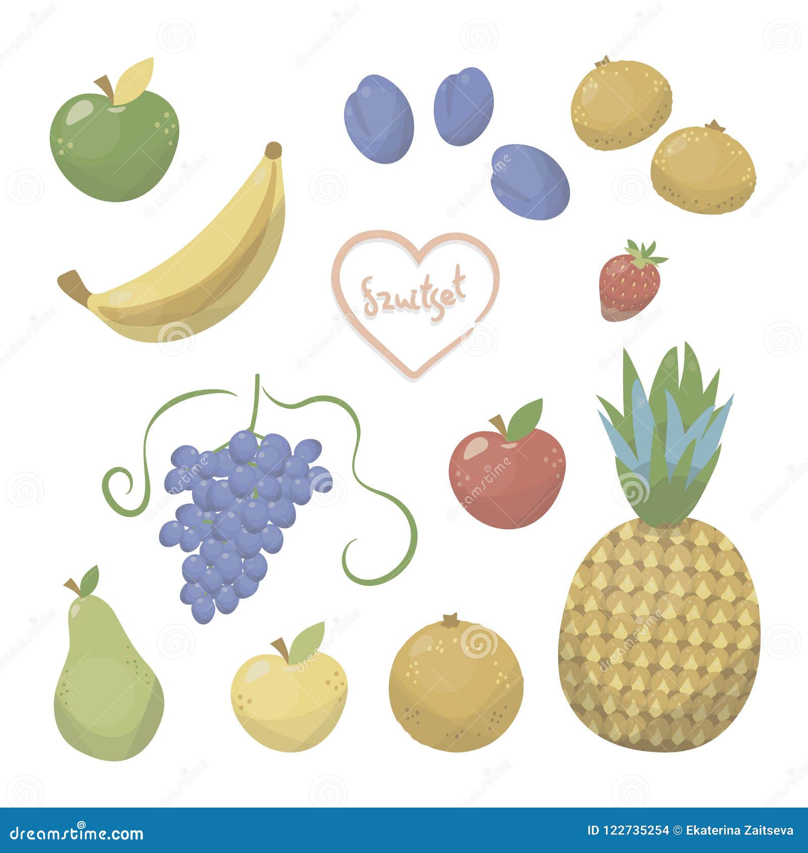 Set of Multi-colored Glossy Painted Bright Fruits and Berries Objects ...