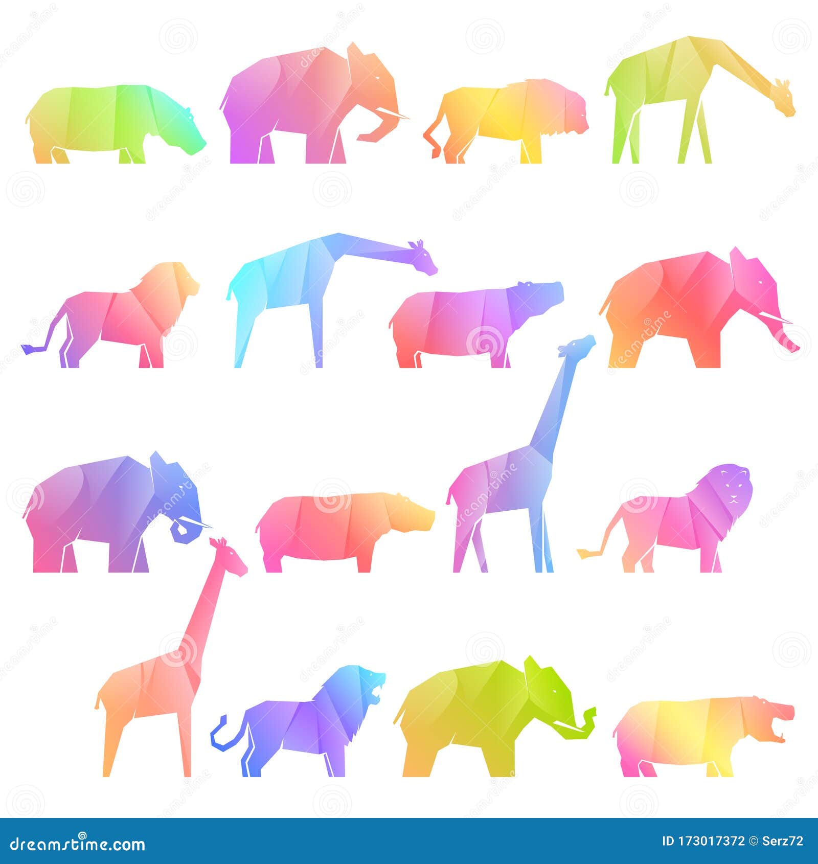 Set of Multi-colored Gradient African Animals Stock Vector ...