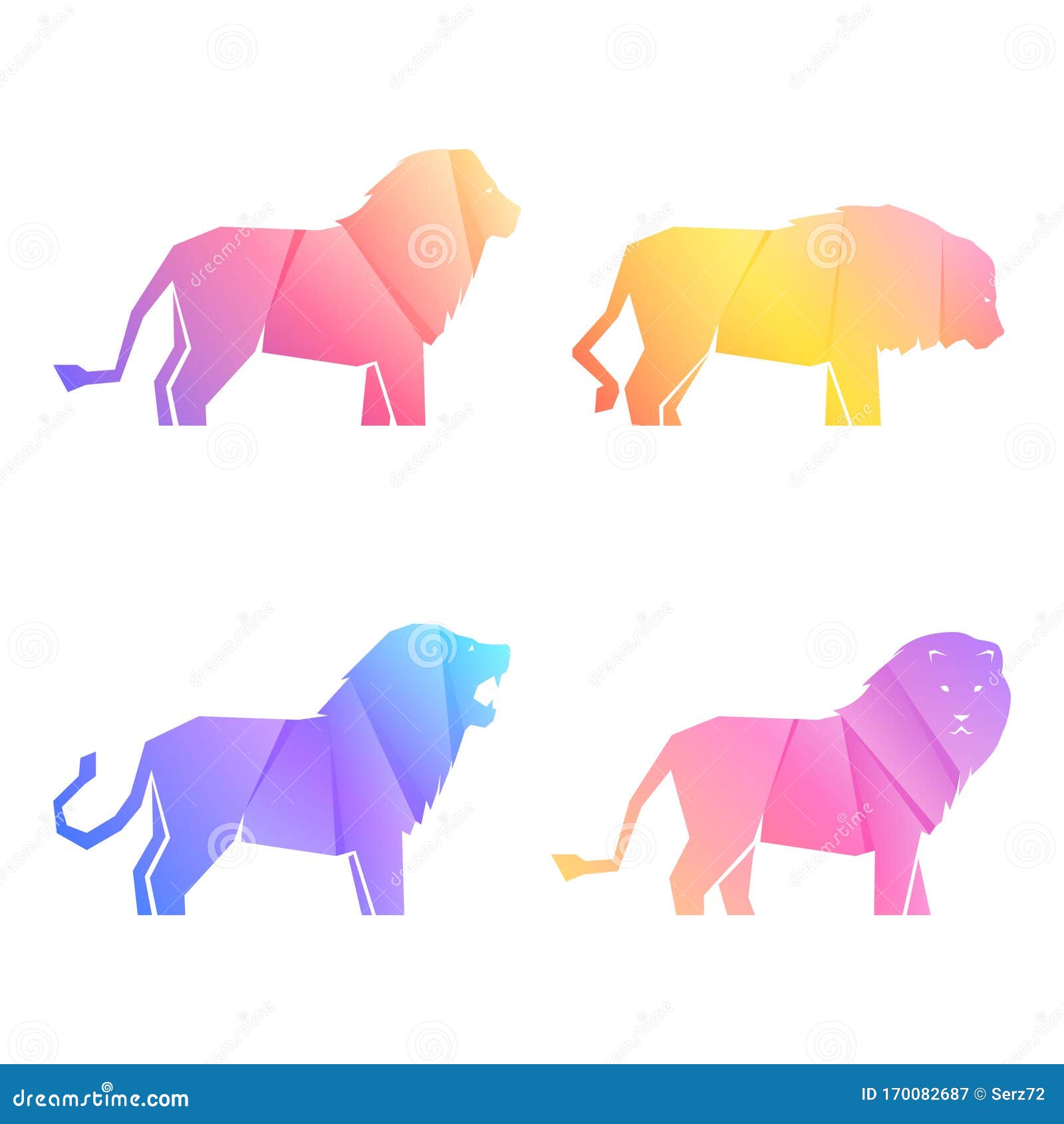 Set of Multi-colored Gradient Lions Stock Vector - Illustration of lion ...