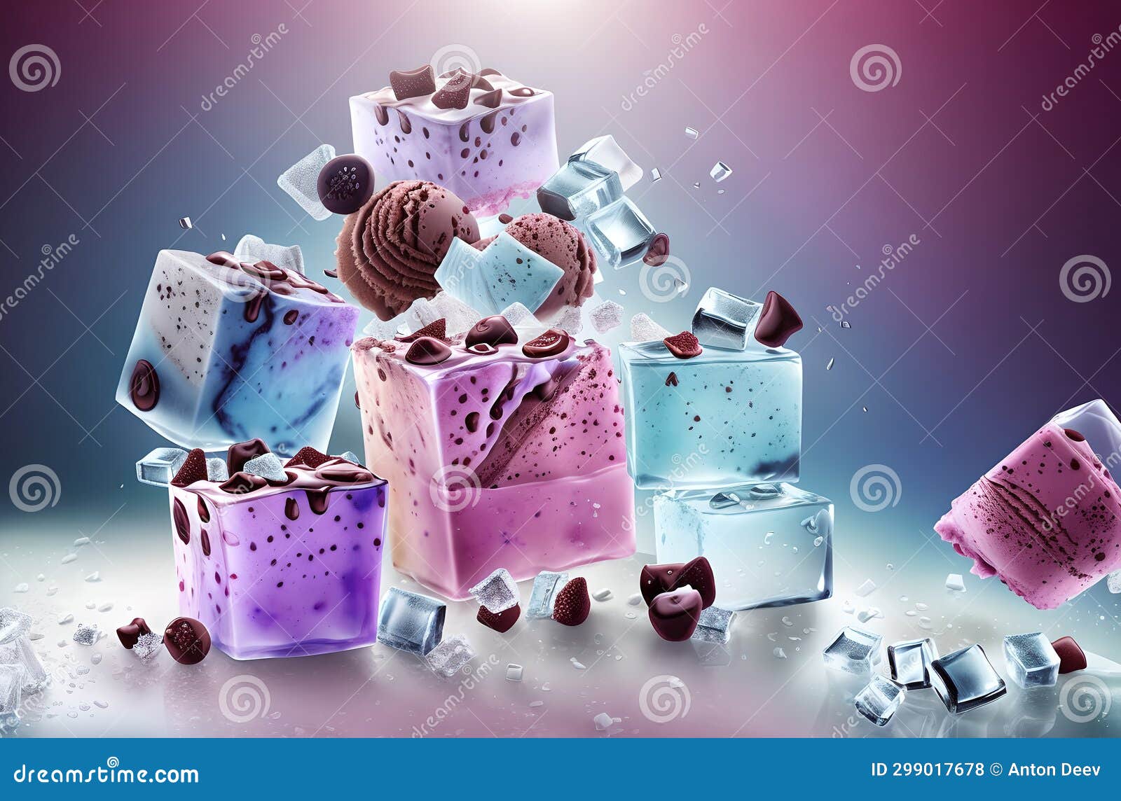 A Set of Multi-colored Ice Cream with Ice Cubes, Popsicle. Generative ...