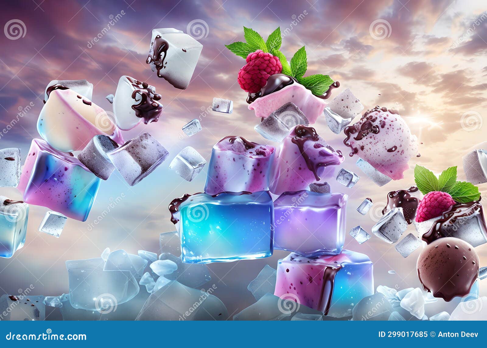 A Set of Multi-colored Ice Cream with Ice Cubes, Popsicle. Generative ...