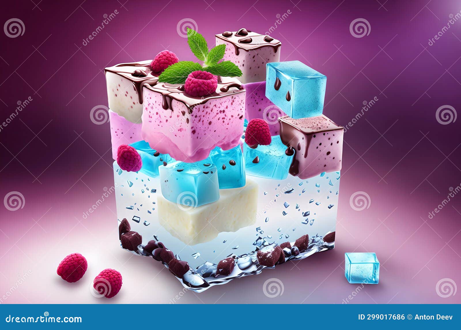 A Set of Multi-colored Ice Cream with Ice Cubes, Popsicle. Generative ...
