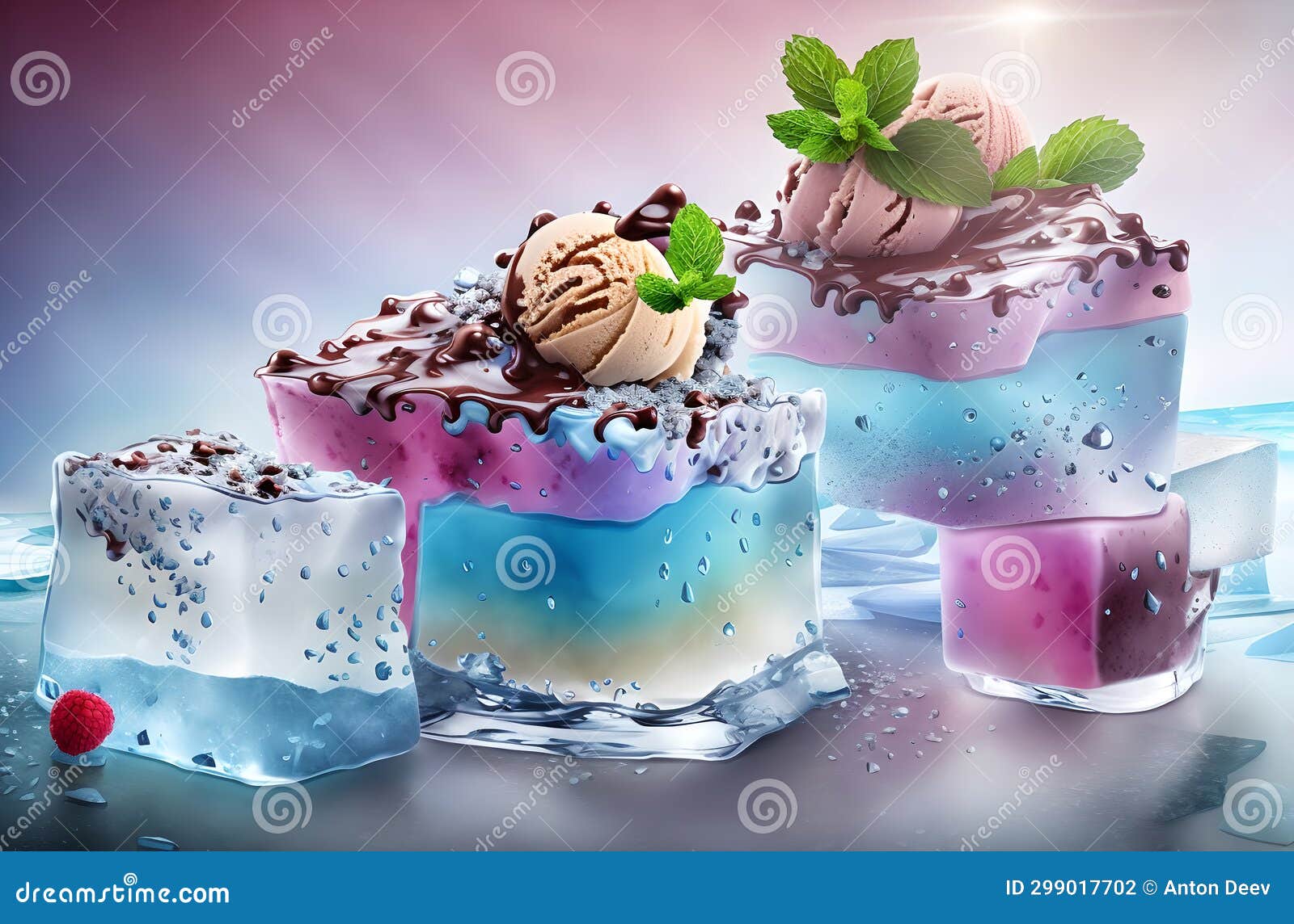 A Set of Multi-colored Ice Cream with Ice Cubes, Popsicle. Generative ...