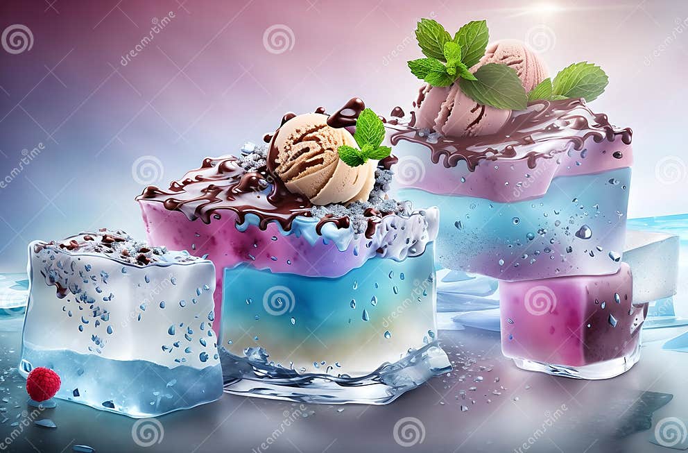A Set of Multi-colored Ice Cream with Ice Cubes, Popsicle. Generative ...