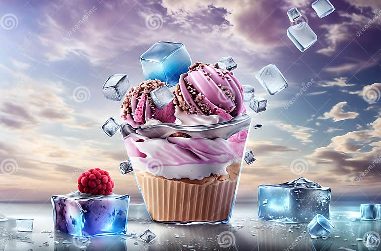 A Set of Multi-colored Ice Cream with Ice Cubes, Popsicle. Generative ...