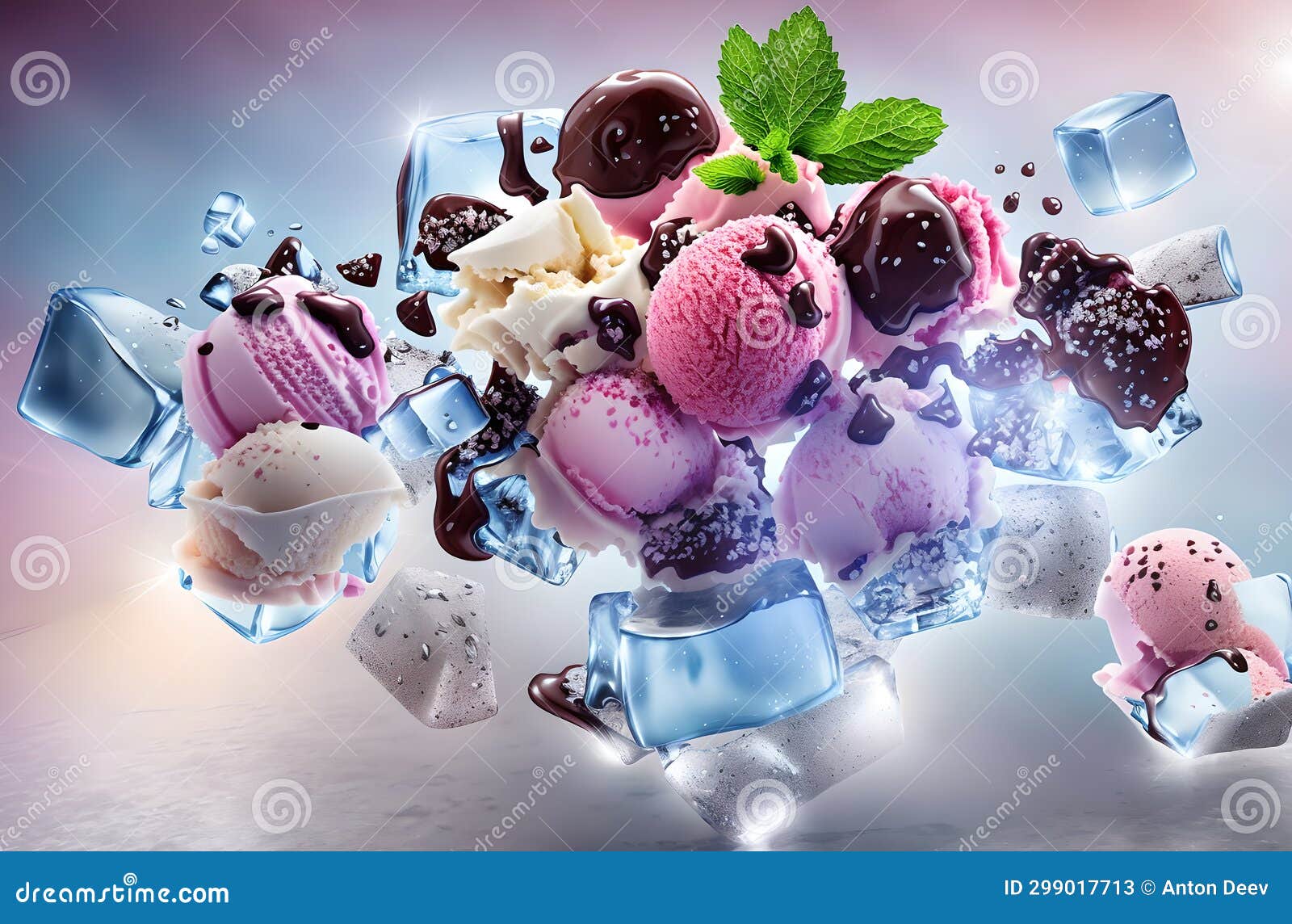 A Set of Multi-colored Ice Cream with Ice Cubes, Popsicle. Generative ...
