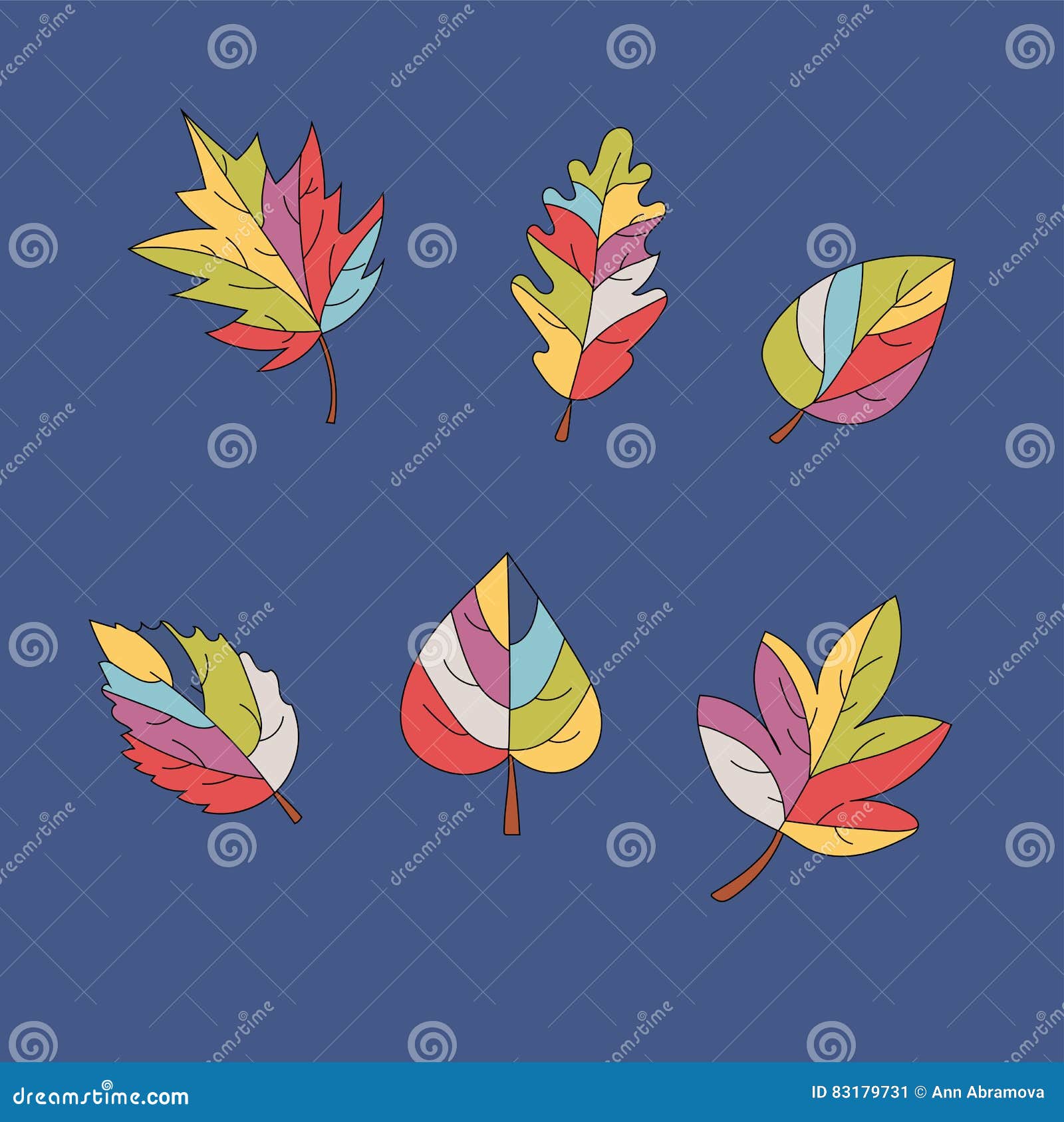 A Set of Multi-colored Leaves on a Blue Background . Stock Vector ...