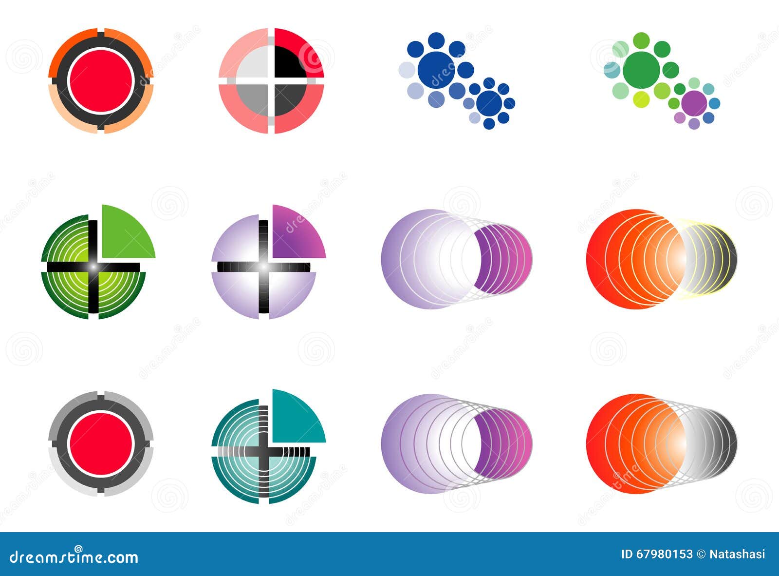 Set 12 Multi-colored Logos on the Basis of a Circle. Stock Vector ...