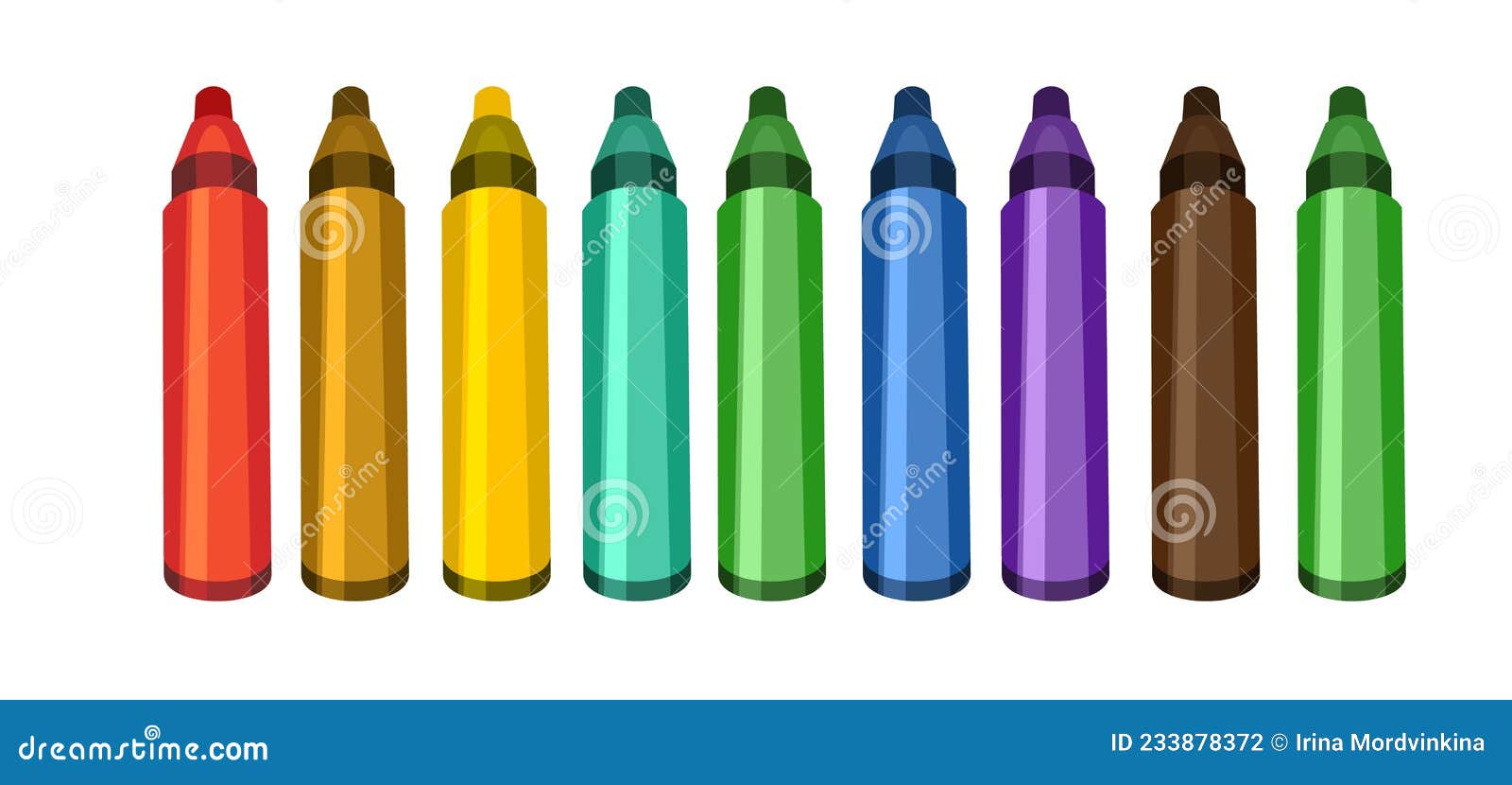 A Set of Multi-colored Markers. Flat Style. Stationery for Drawing and ...