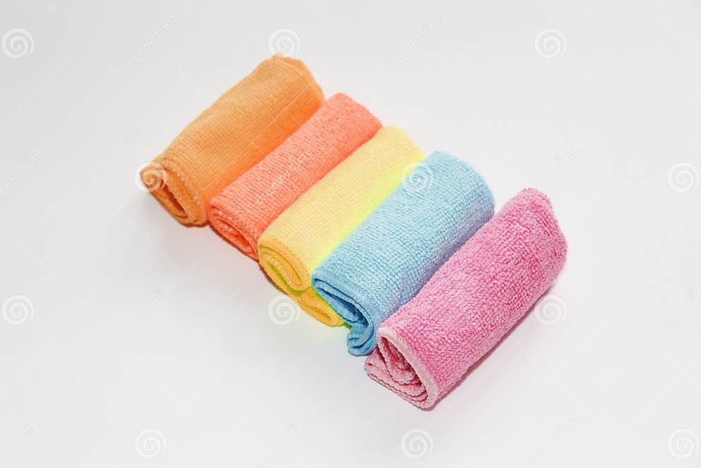 Set of Multi-colored Microfiber Rags for Cleaning. Five Colored Towels ...