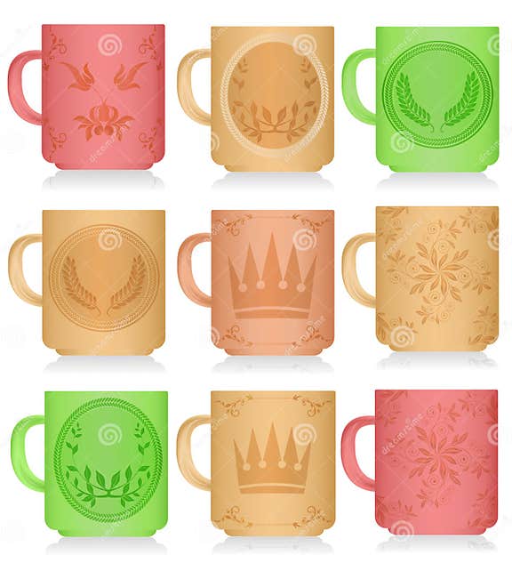 Set of Multi-colored Mugs with Patterns Stock Illustration ...