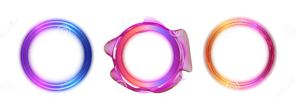 A Set of Multi-colored Neon Circles with Jagged Edges and a Double ...