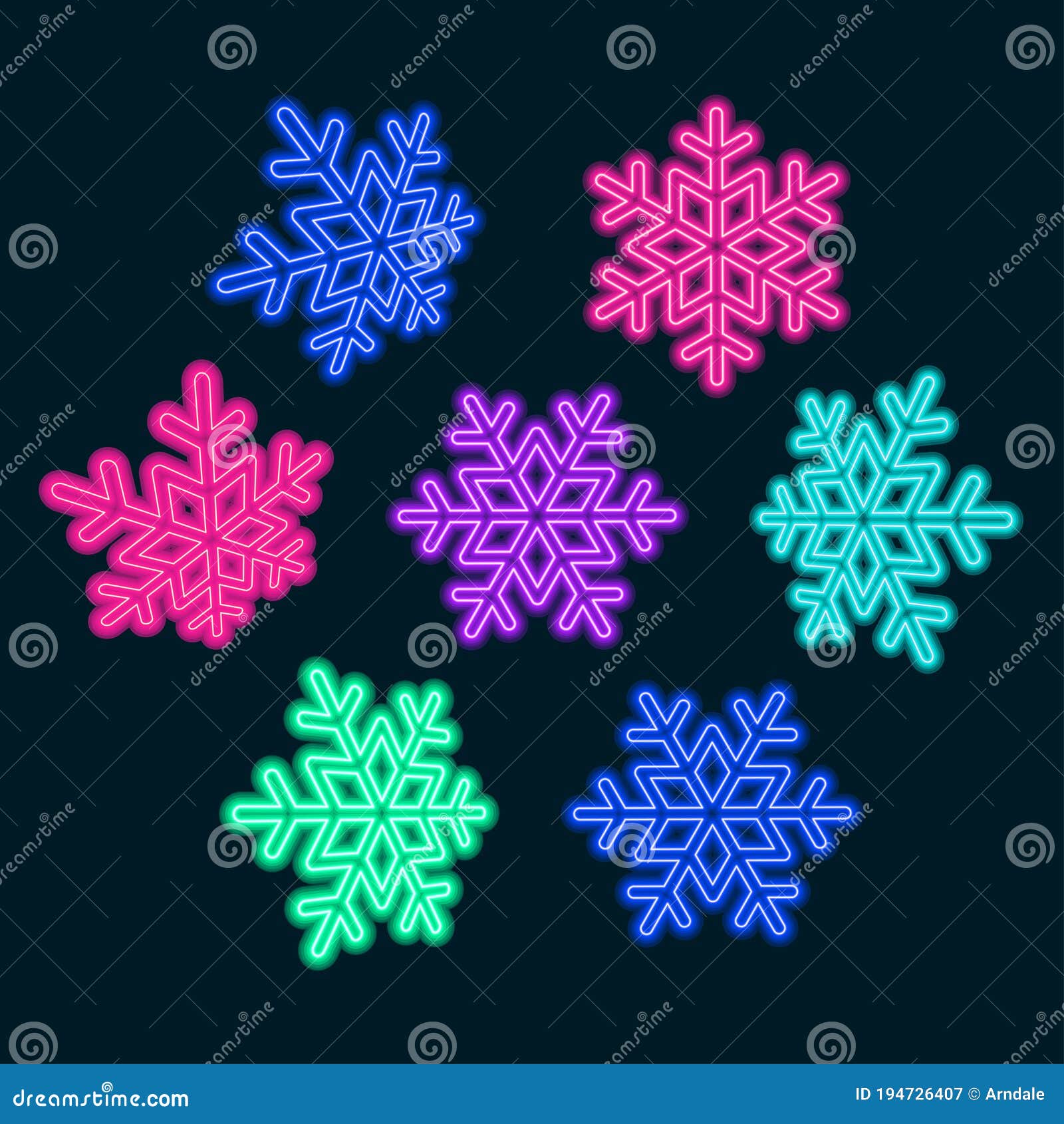 Set of Multi-colored Neon Snowflakes Stock Vector - Illustration of ...