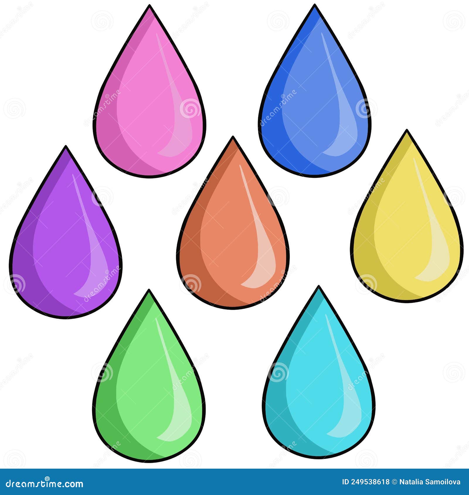 Set of Multi-colored Paint Drops, Pastel Shades, Vector Illustration ...