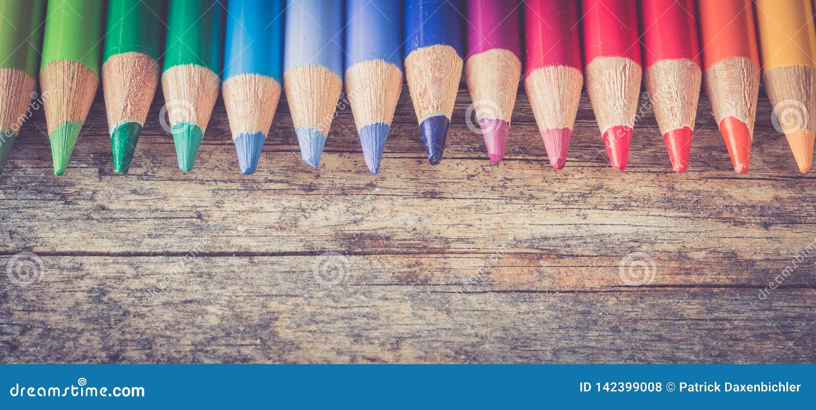 Creativity: Multi-colored Pencils on Rustic Wooden Table Stock Photo ...