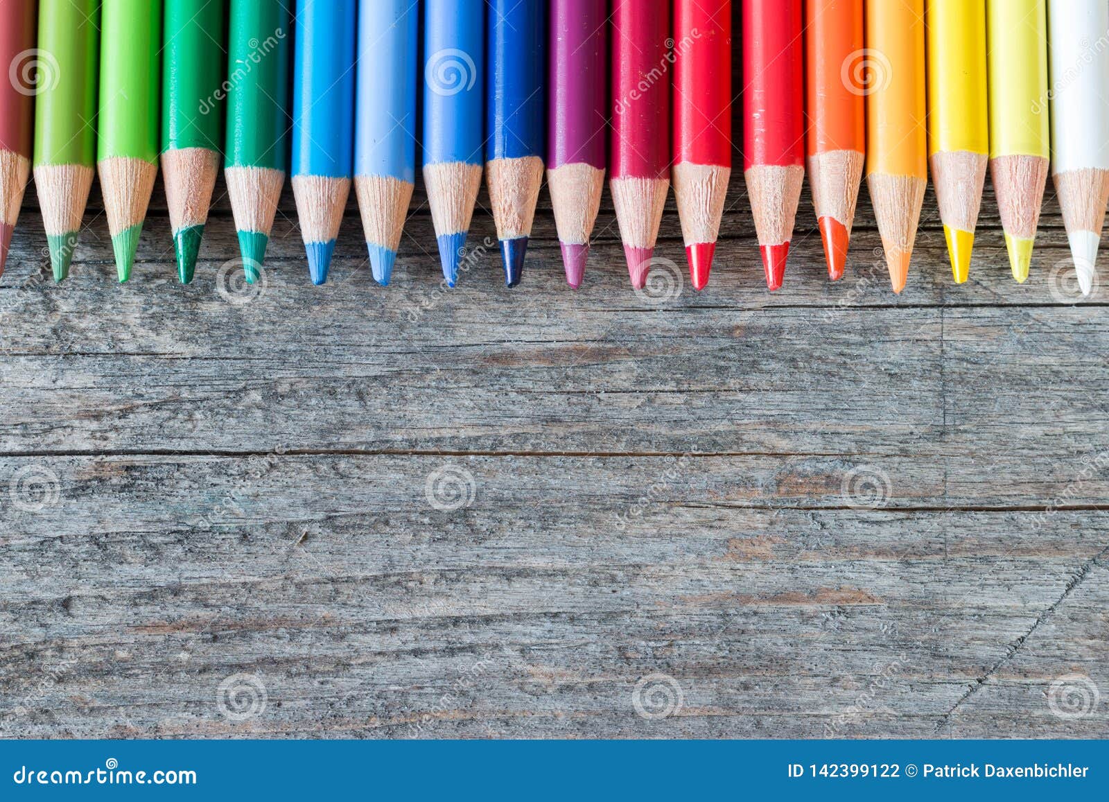 Creativity: Multi-colored Pencils on Rustic Wooden Table Stock Photo ...