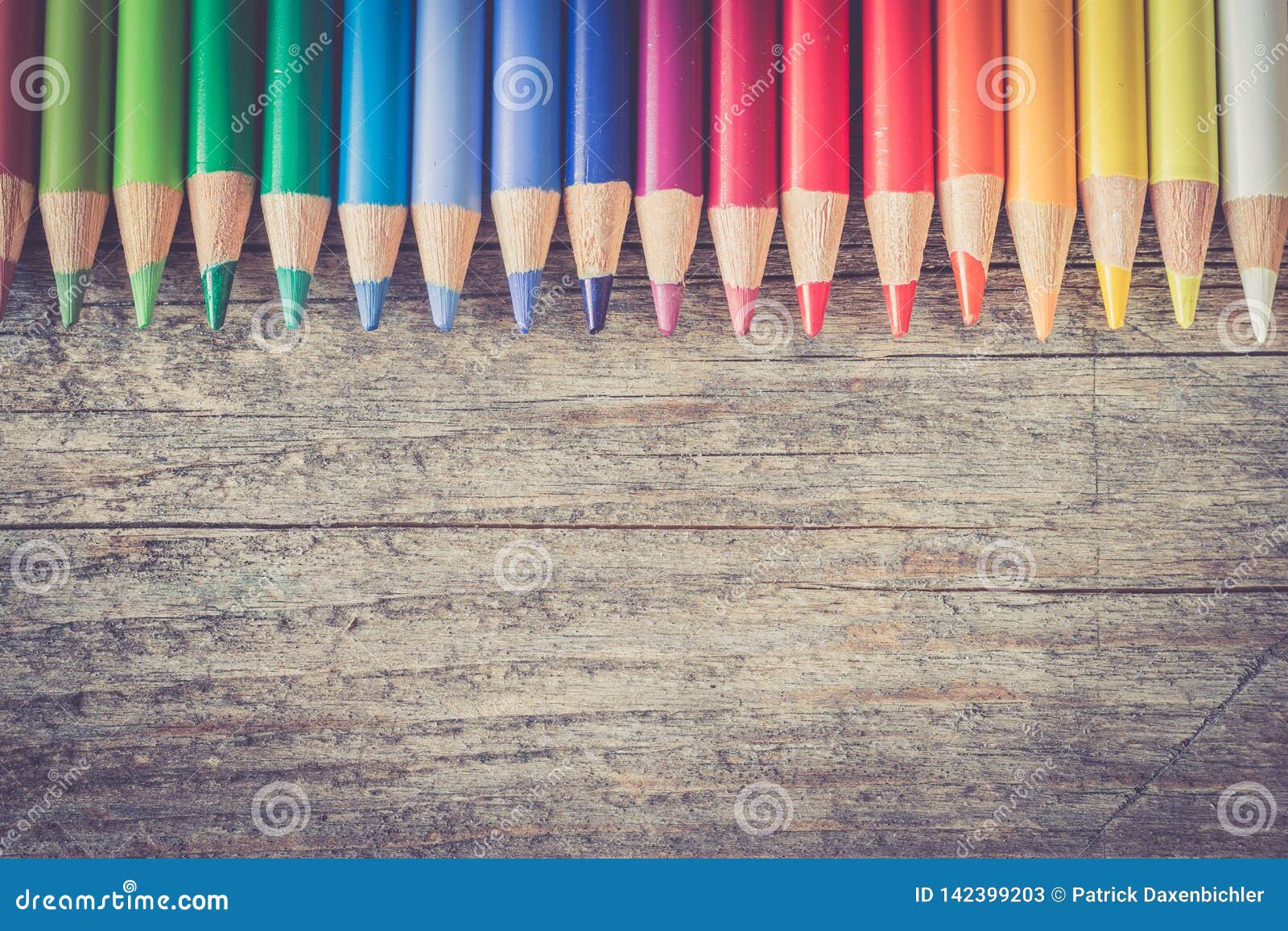 Creativity: Multi-colored Pencils on Rustic Wooden Table Stock Image ...