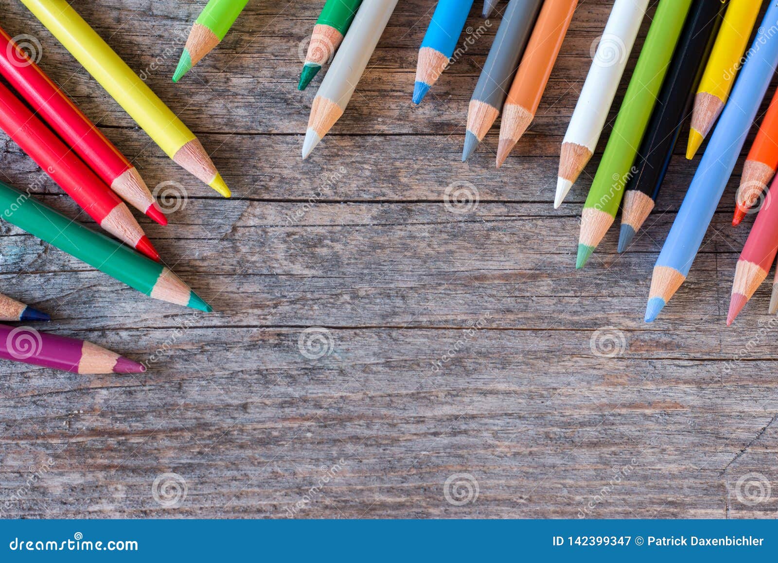 Creativity: Multi-colored Pencils on Rustic Wooden Table Stock Image ...