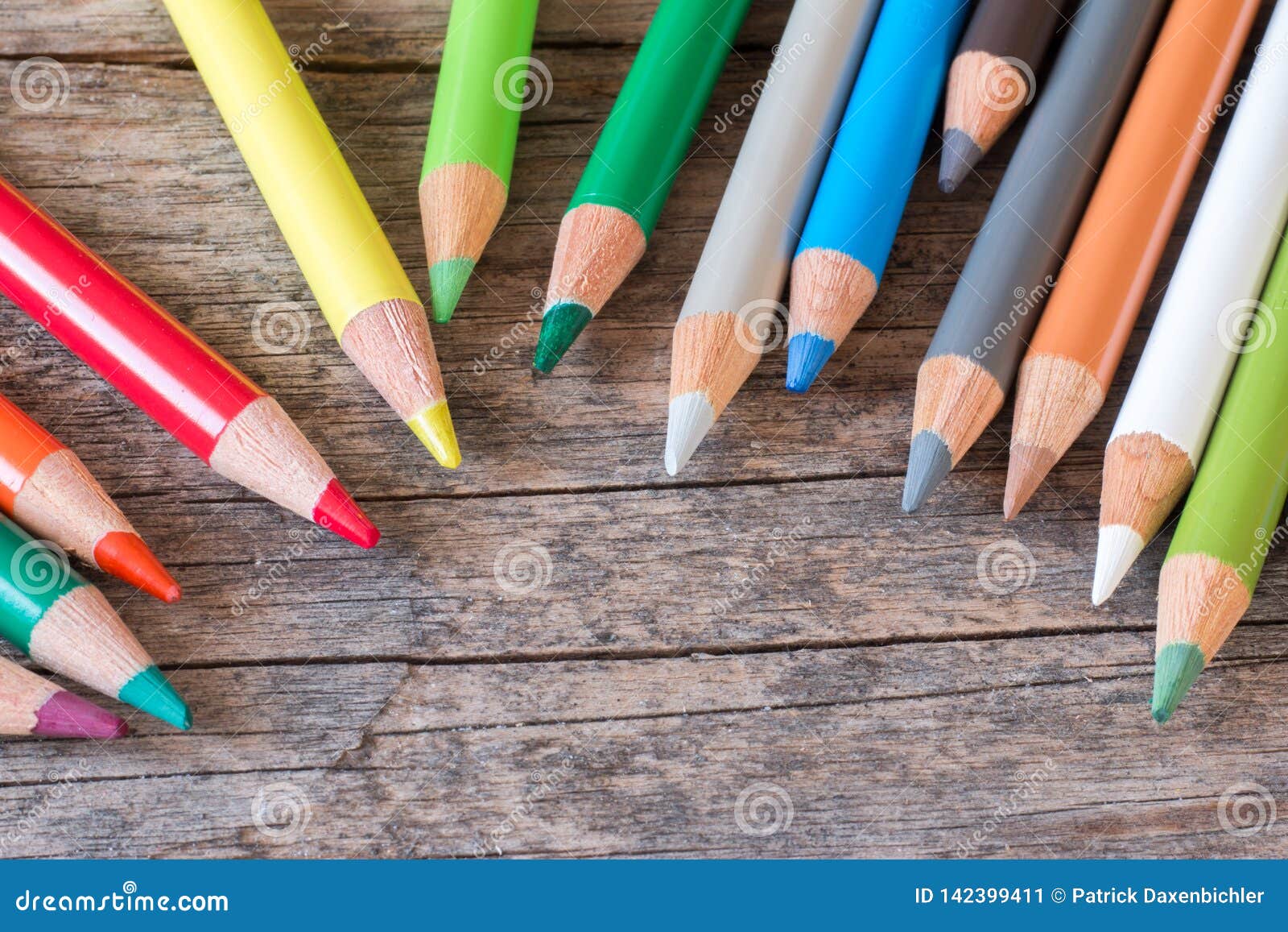 Creativity: Multi-colored Pencils on Rustic Wooden Table Stock Image ...