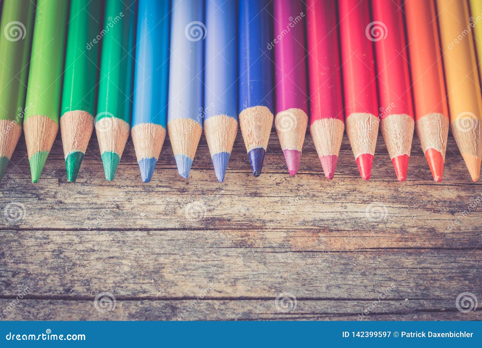 Creativity: Multi-colored Pencils on Rustic Wooden Table Stock Image ...