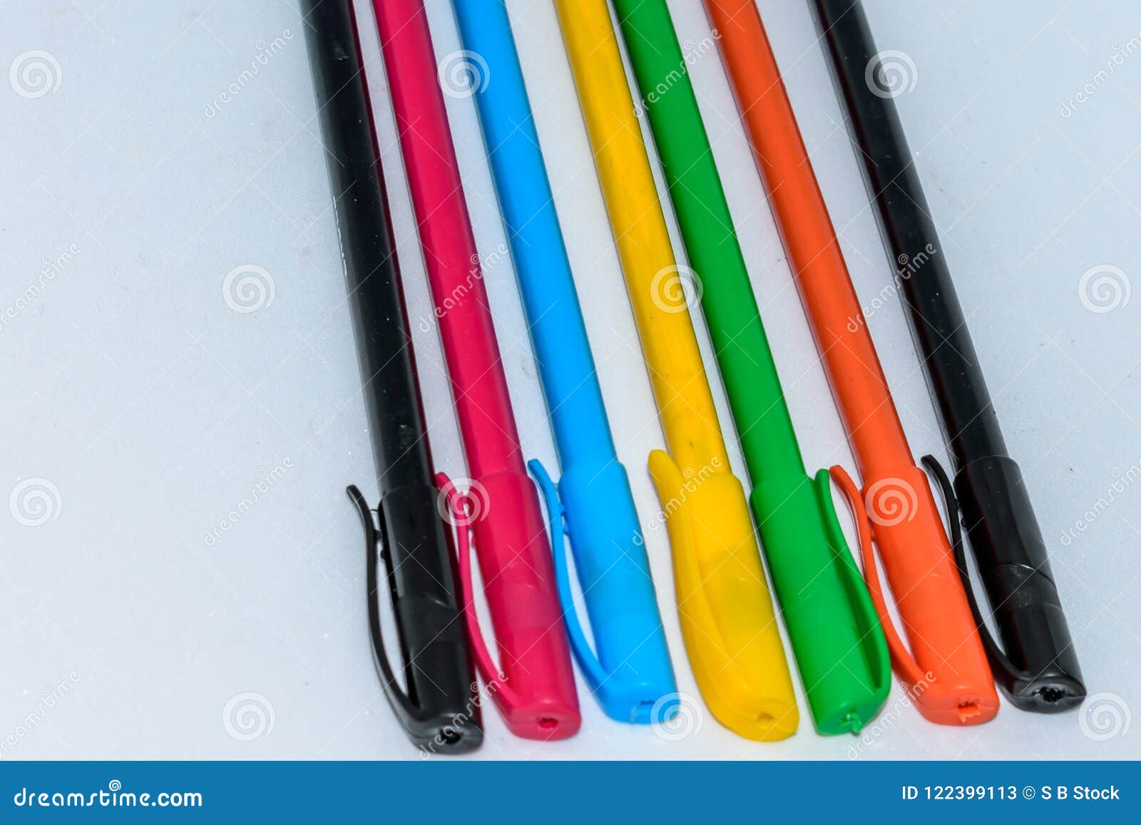 Set of Multi-colored Pens, Isolated on White. Stock Image - Image of ...
