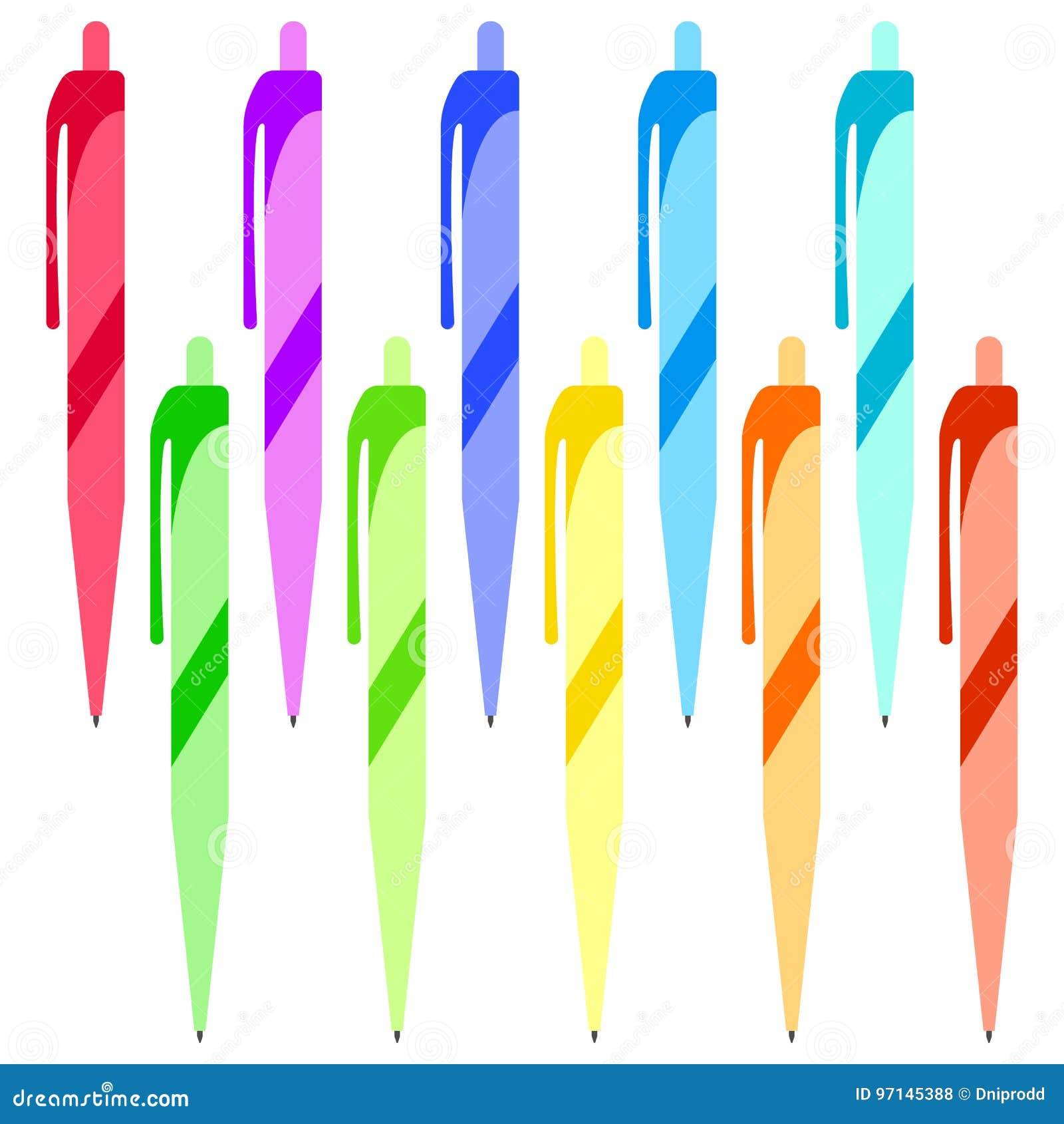 Set of Multi-colored Pens on a White Background. Stock Vector ...