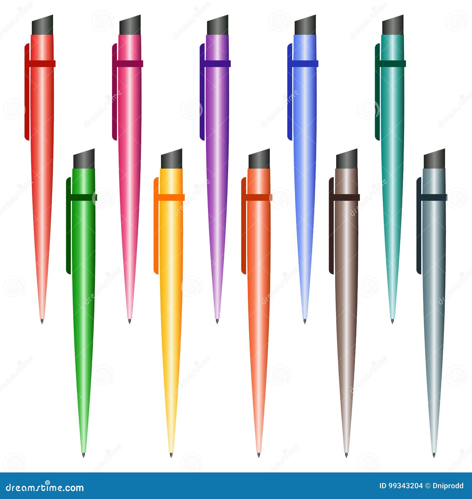 Set Of Multi-colored Pens On A White Background Stock Vector ...