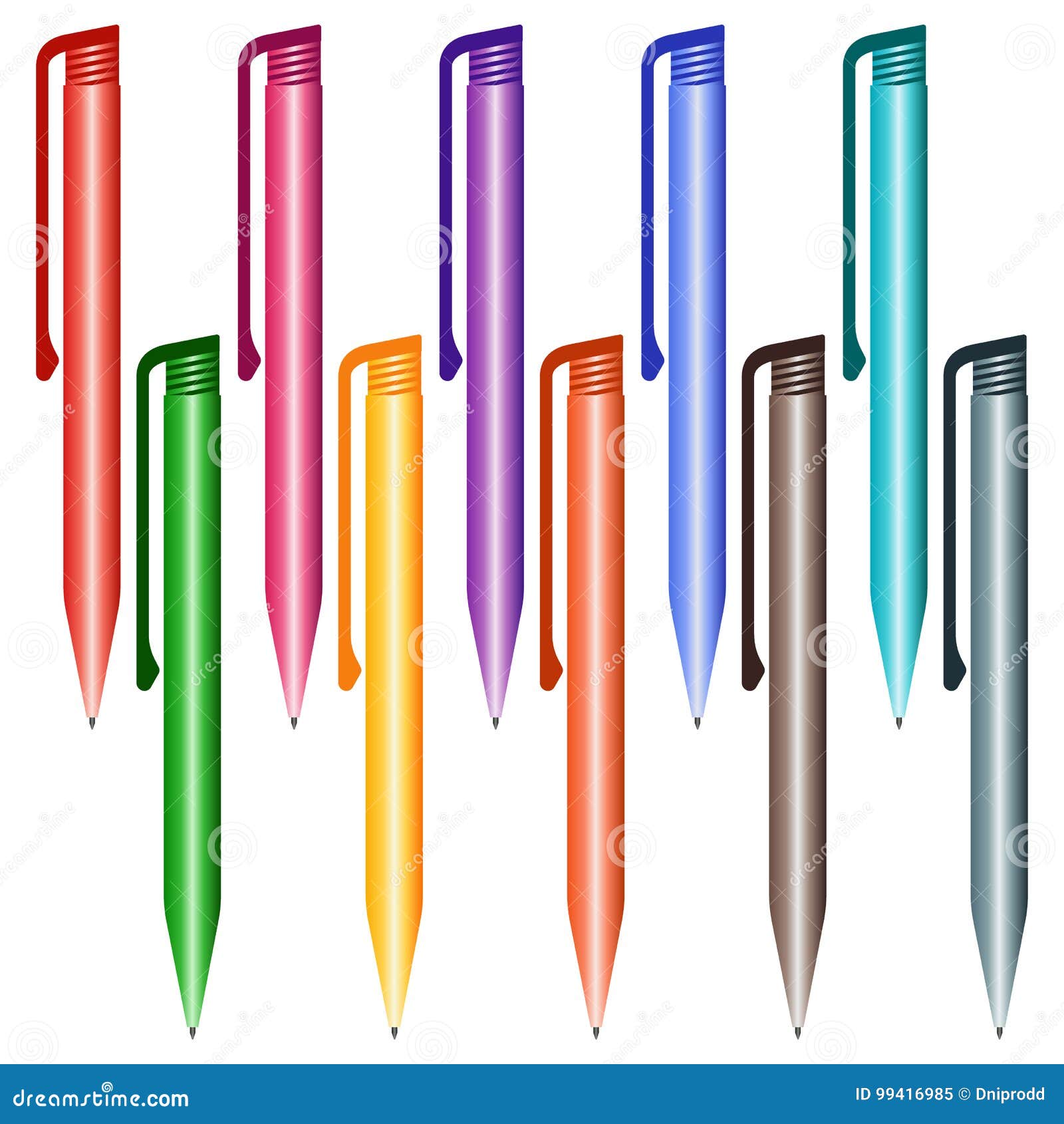 Set of Multi-colored Pens on a White Background Stock Vector ...