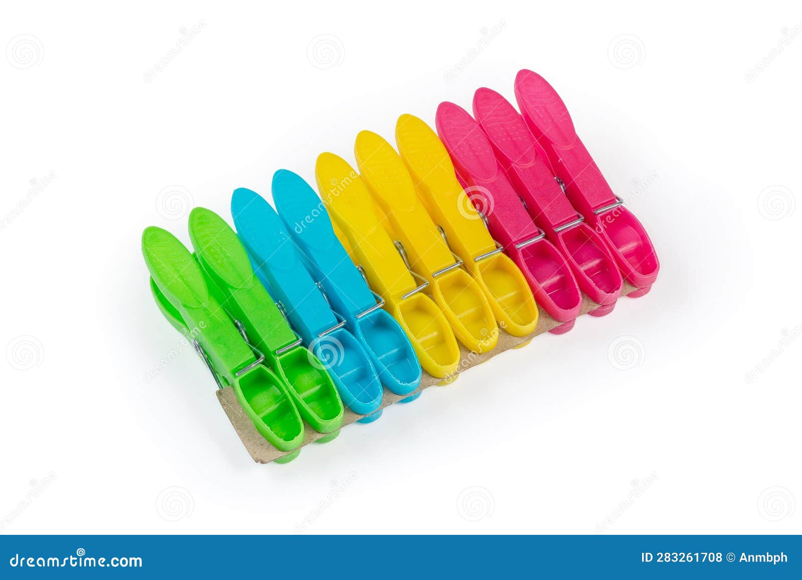 Set of Multi-colored Plastic Clothespins on a White Background Stock ...