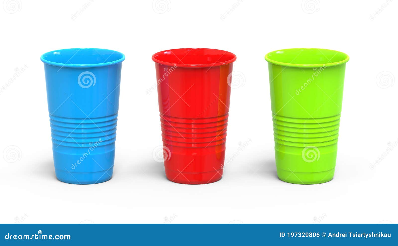 Set of Multi-colored Plastic Disposable Cups. 3D Rendering Stock ...