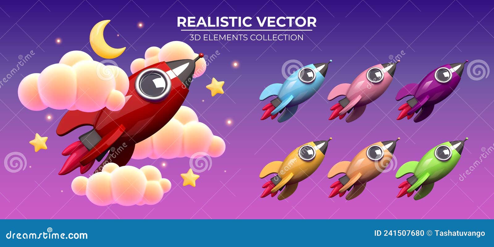 A Set of Multi-colored Rockets Flying in the Night Sky. Stock Vector ...