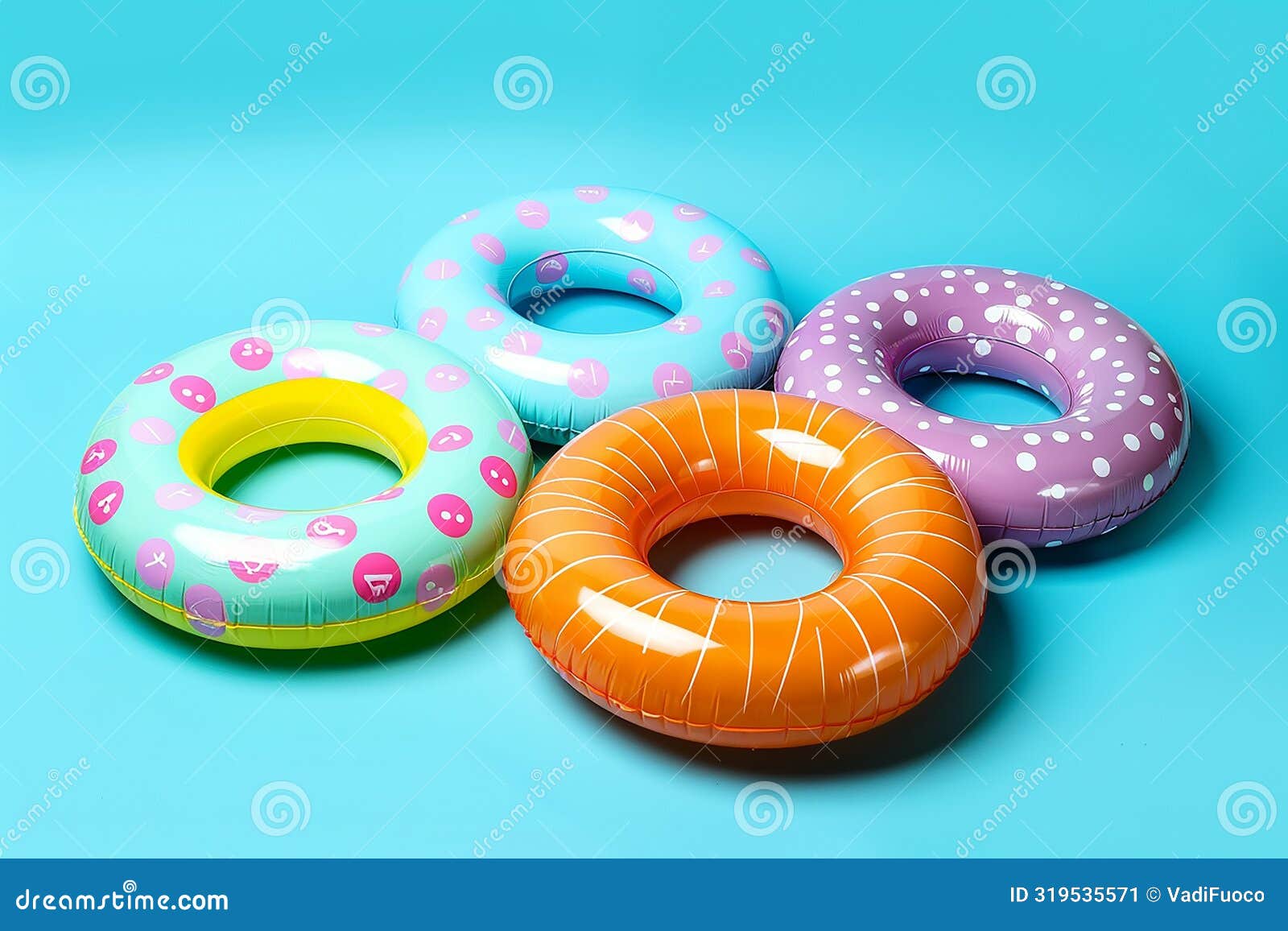 A Set of Multi-colored Rubber Inflatable Circles for Riding in a Water ...